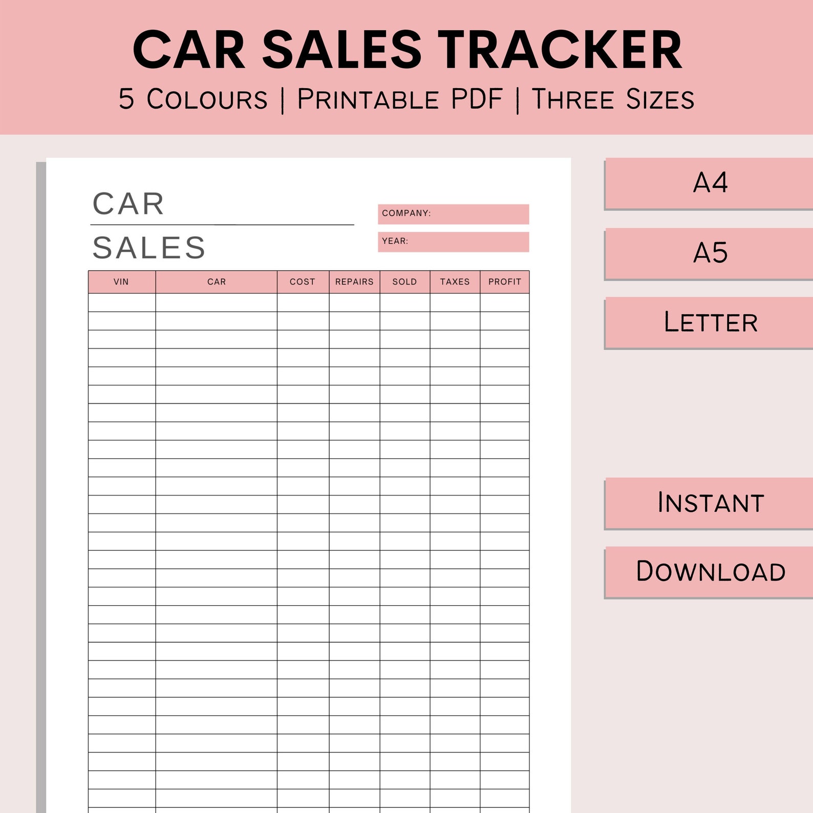 Car Sales Tracker | Printable Vehicle Profit Log | Car Salesman Sheet ...