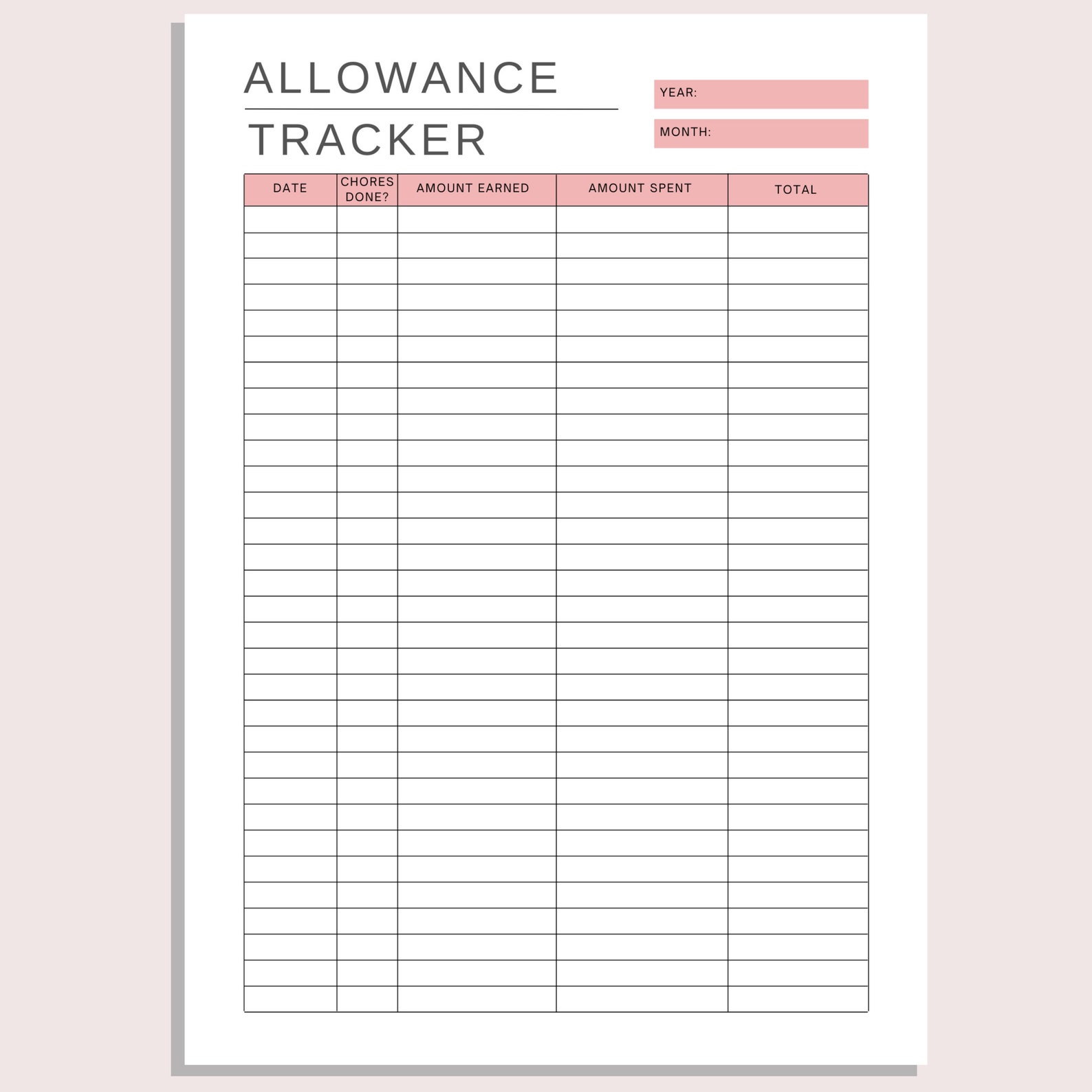 Allowance Tracker | Kids Chore List | Childrens Pocket Money Log ...