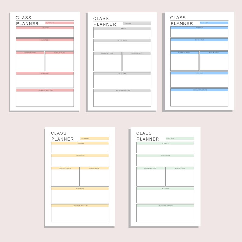 Printable Class Planner | Personal Trainer Class Plan | Yoga Instructor ...