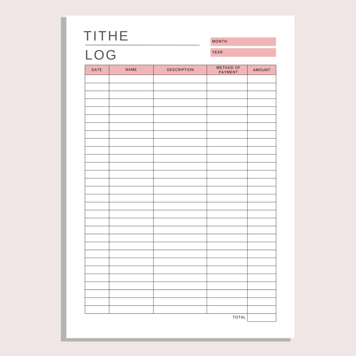 Tithe Log | Printable Tithing Record | Church Giving Log | Financial ...