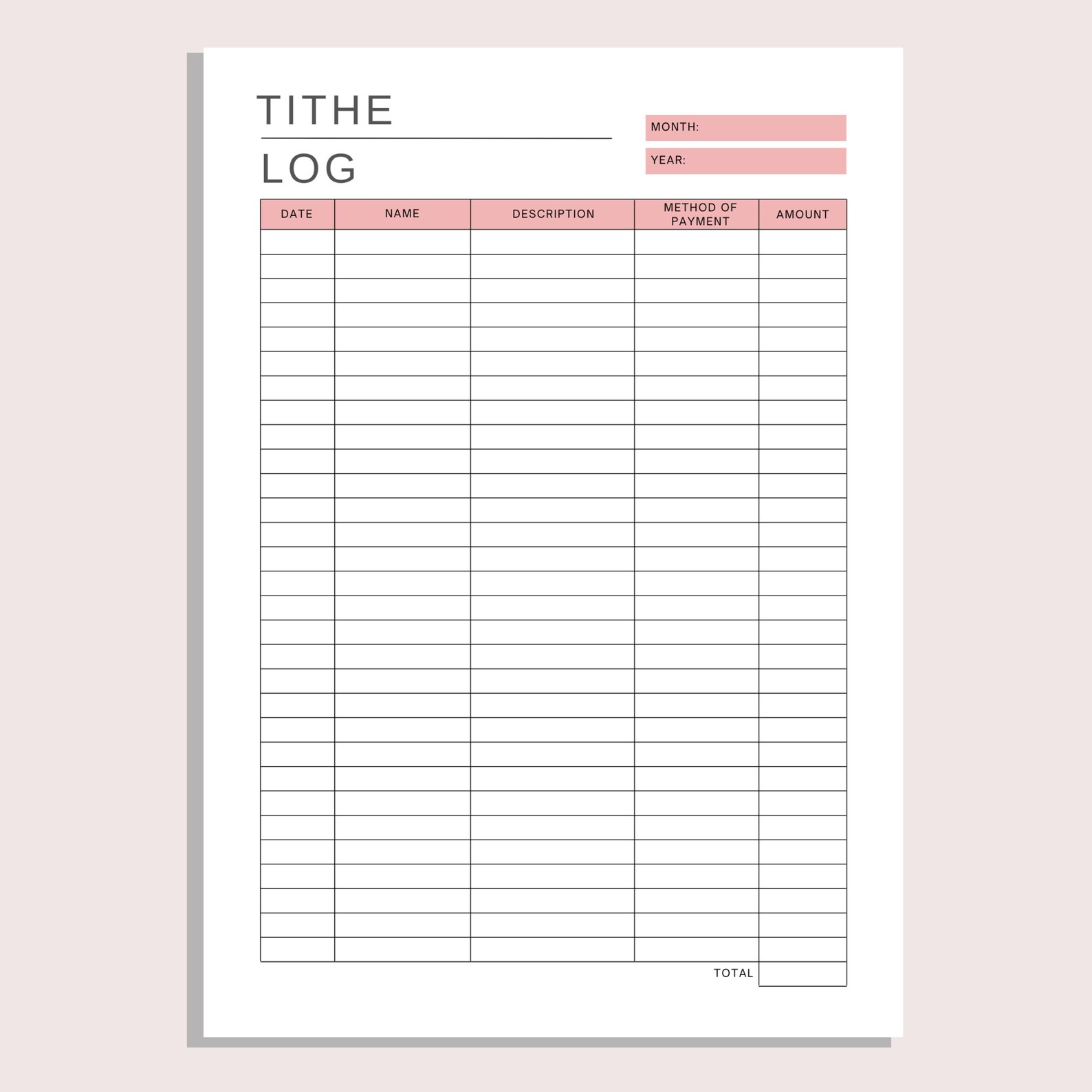 Tithe Log | Printable Tithing Record | Church Giving Log | Financial ...