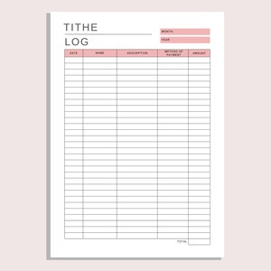 Tithe Log | Printable Tithing Record | Church Giving Log | Financial ...