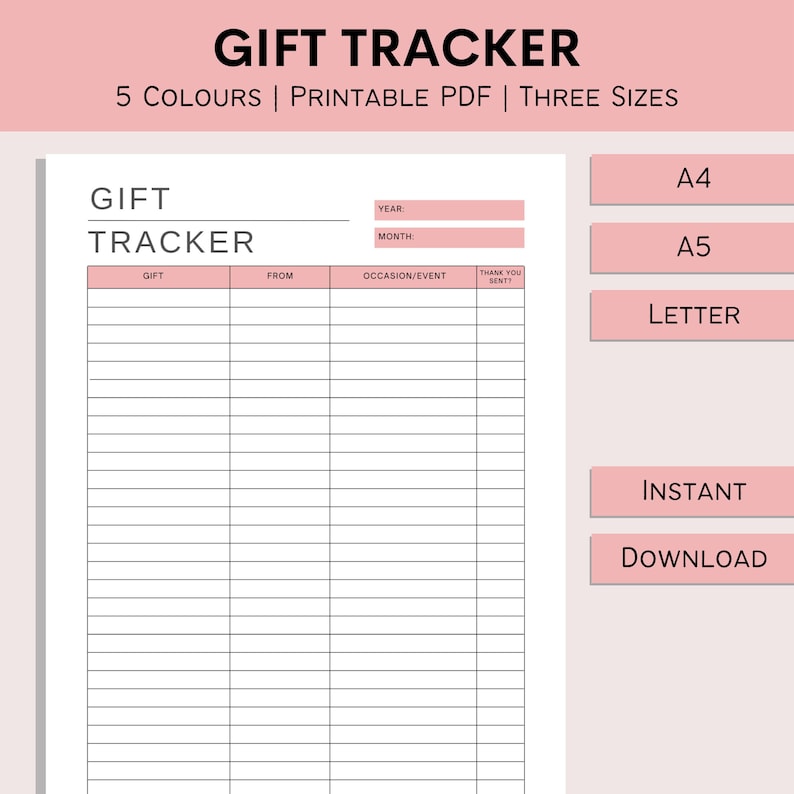 Gift Tracker | Gift Received Printable | Present Log | Thank You Track ...