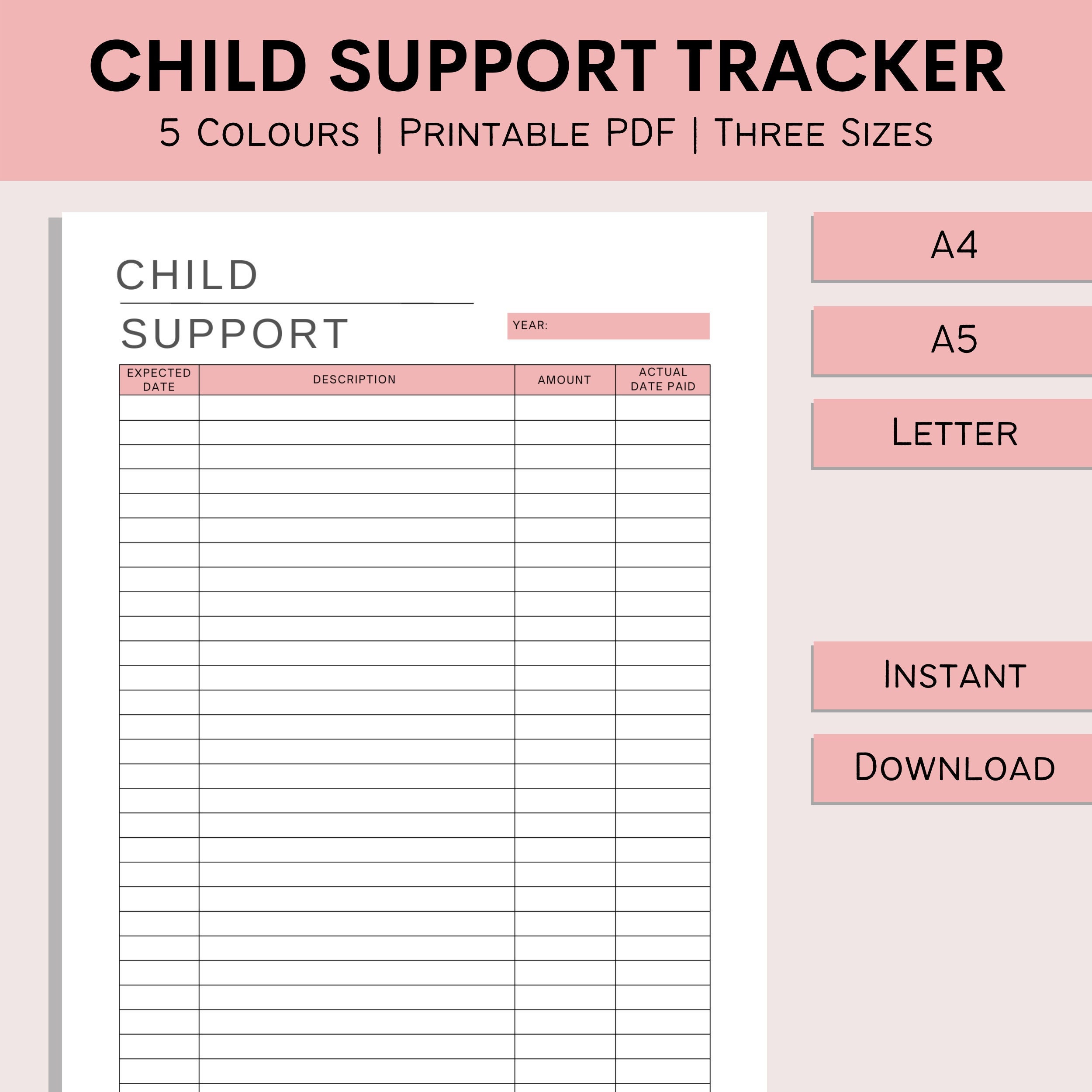 Child Support Payment Tracker | Child Custody Pay Sheet | Divorce ...
