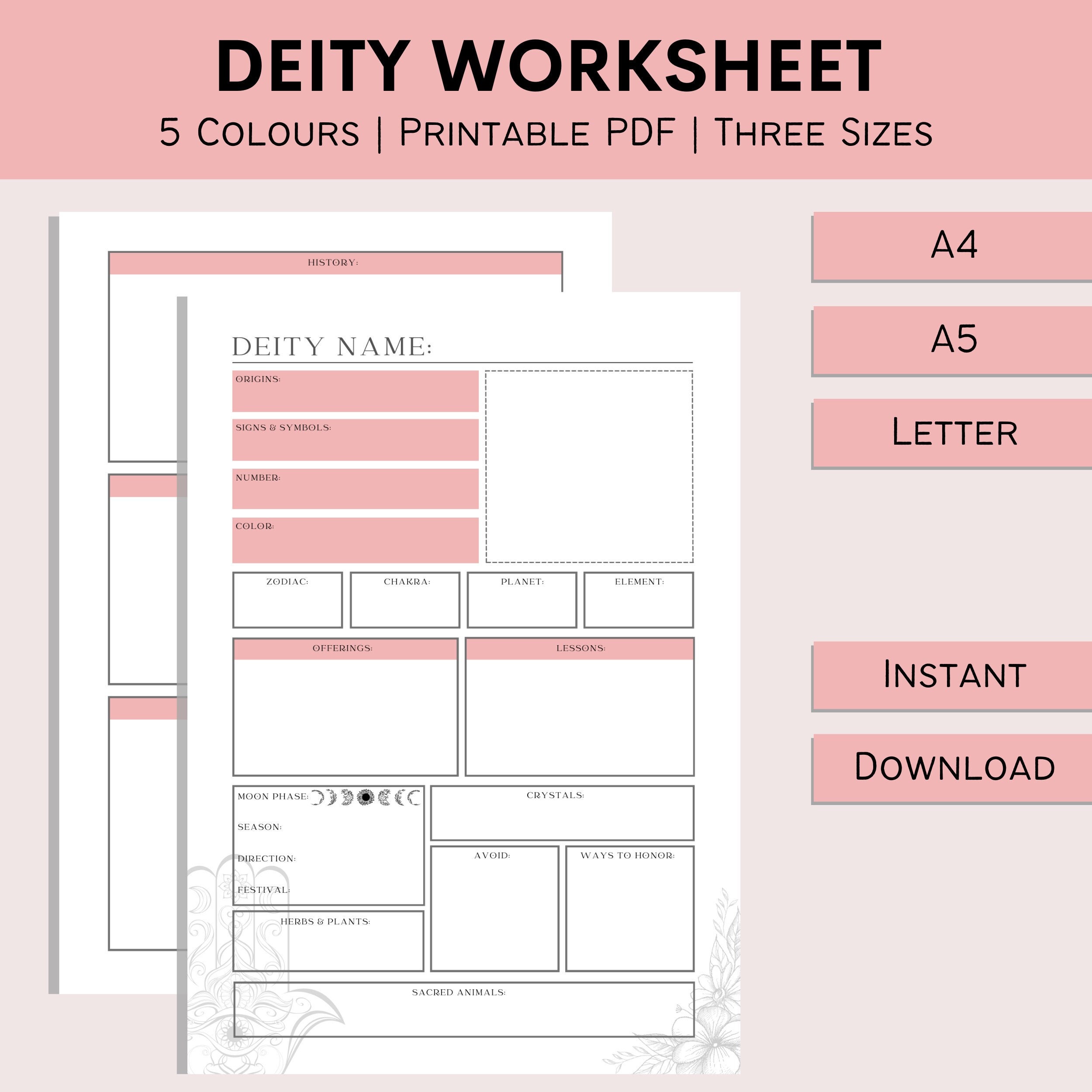 Deity Grimoire Worksheet | Printable Book of Shadows Page | Pagan God ...