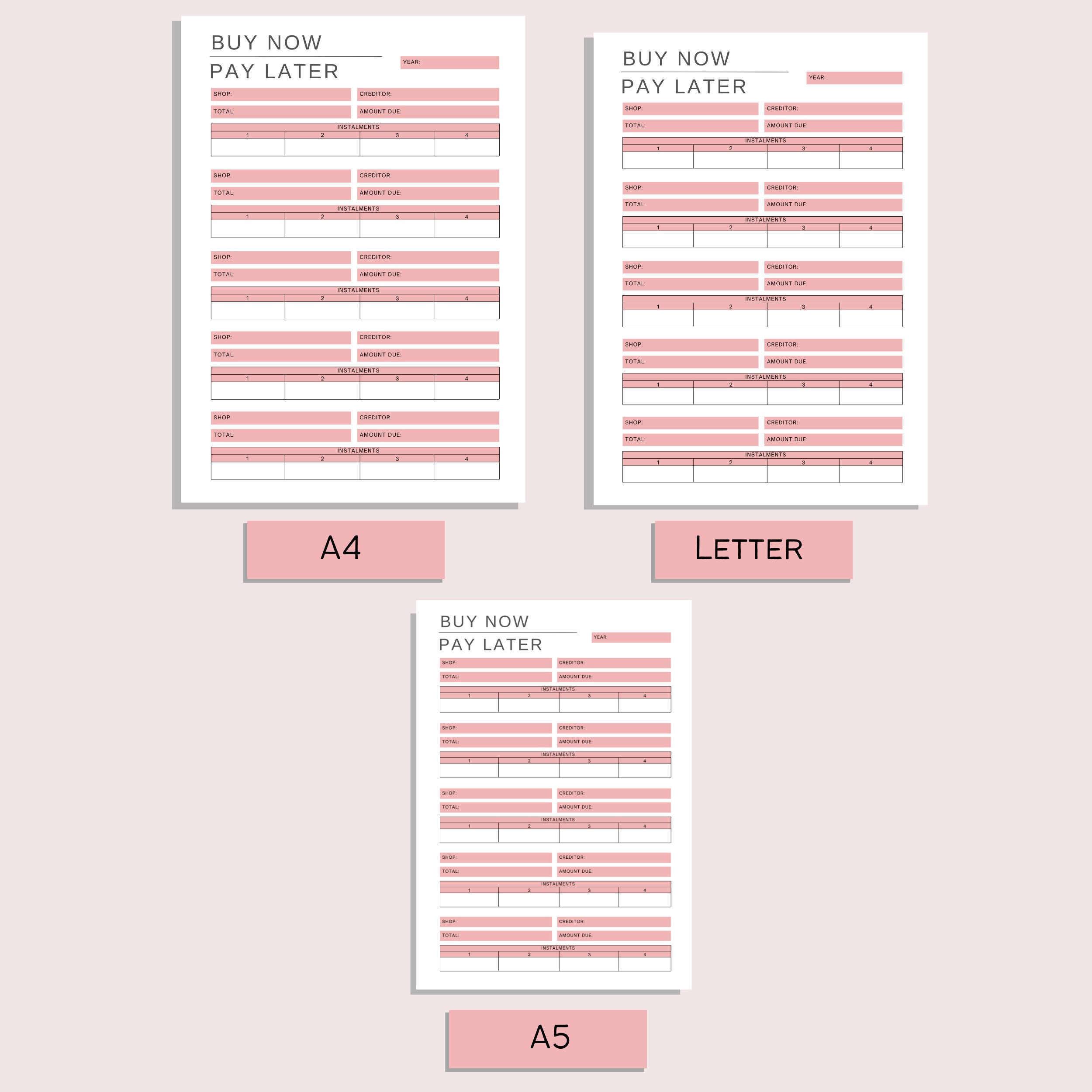 Buy Now Pay Later Tracker | Afterpay Finance Planner | Budget Planner ...