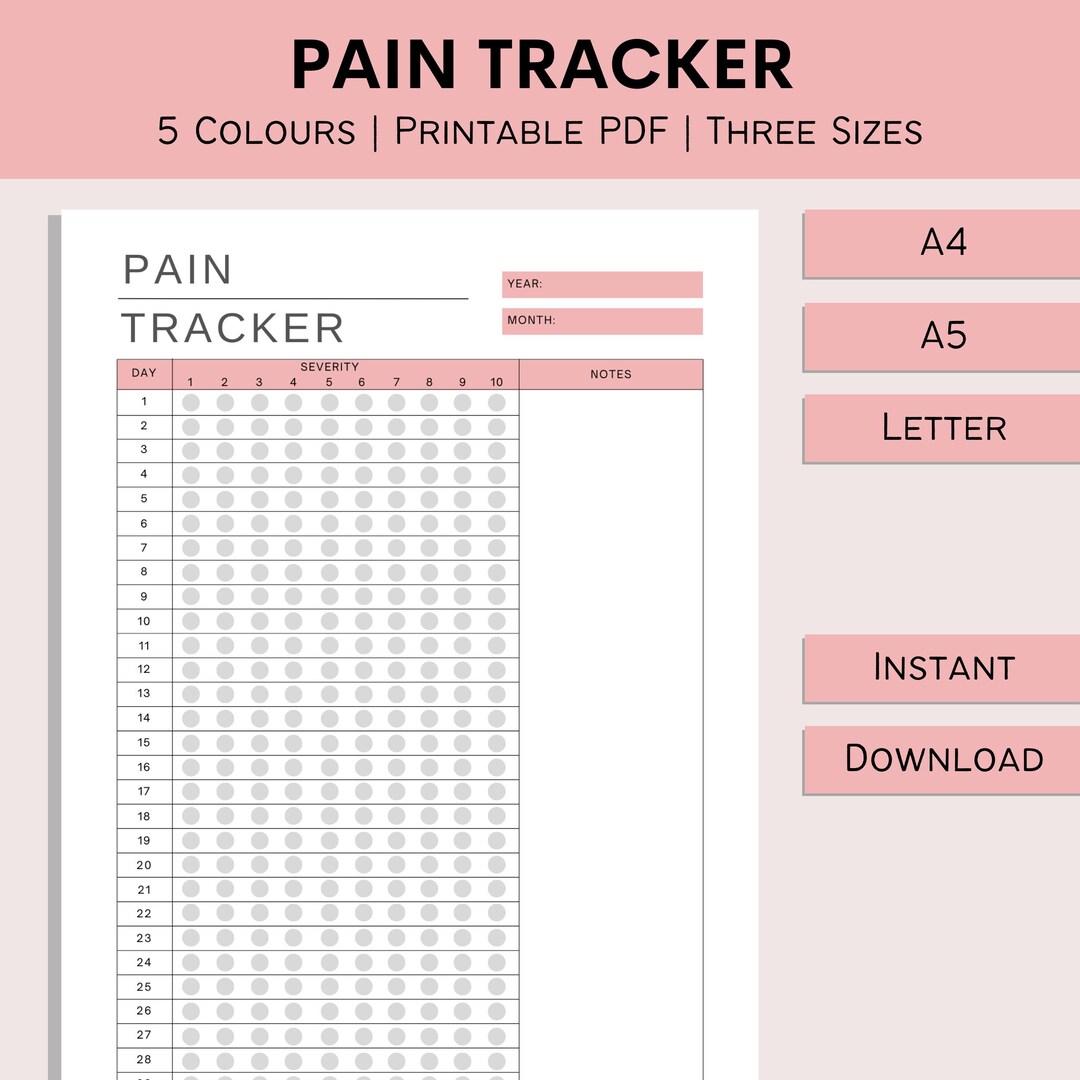 Pain Tracker Printable | Daily Chronic Pain Log | Wellness Planner ...