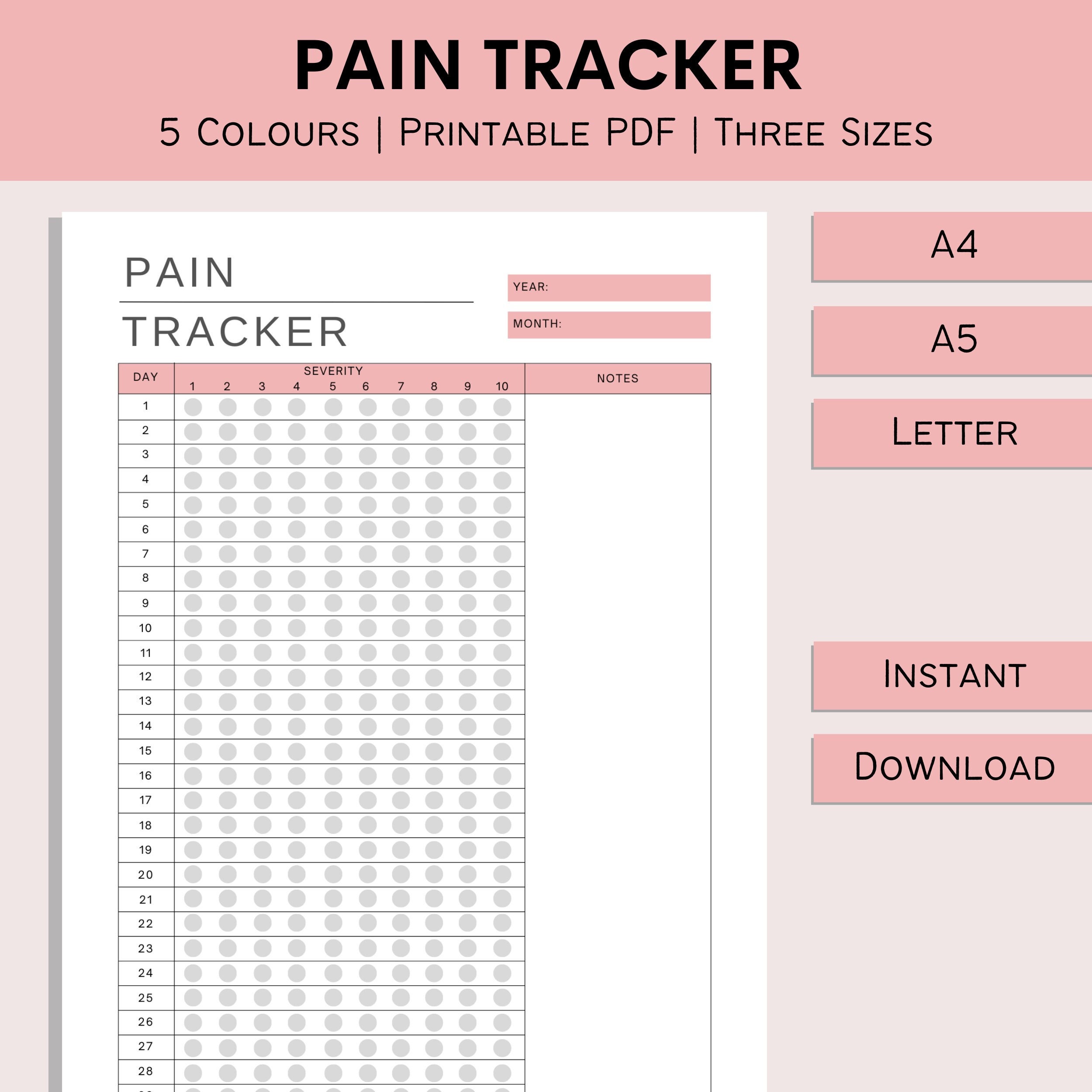 Pain Tracker Printable | Daily Chronic Pain Log | Wellness Planner ...