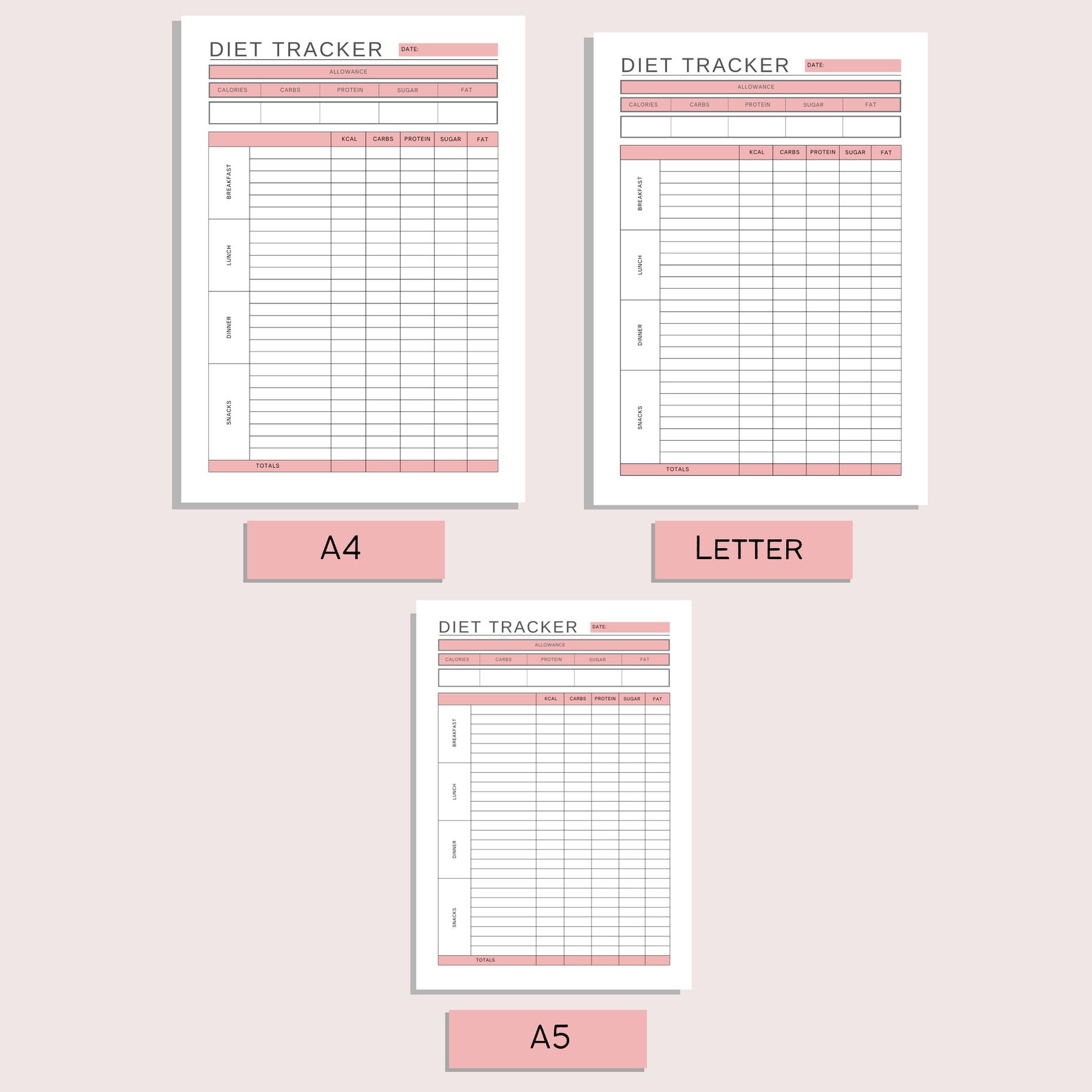 Diet Tracker Printable | Daily Diet Log | Food Journal | Calorie ...