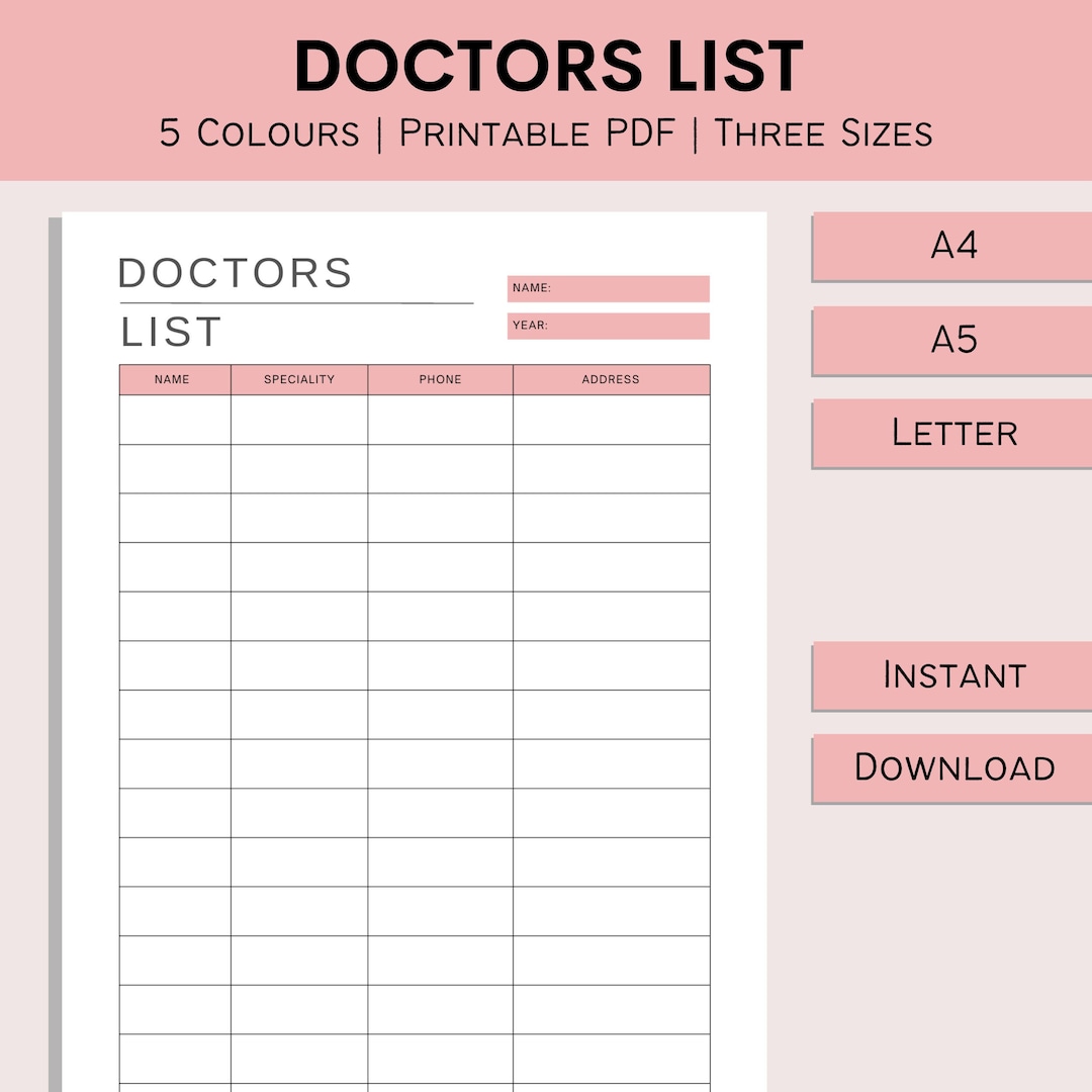 Doctor Contact List | Printable Medical Information | Healthcare ...