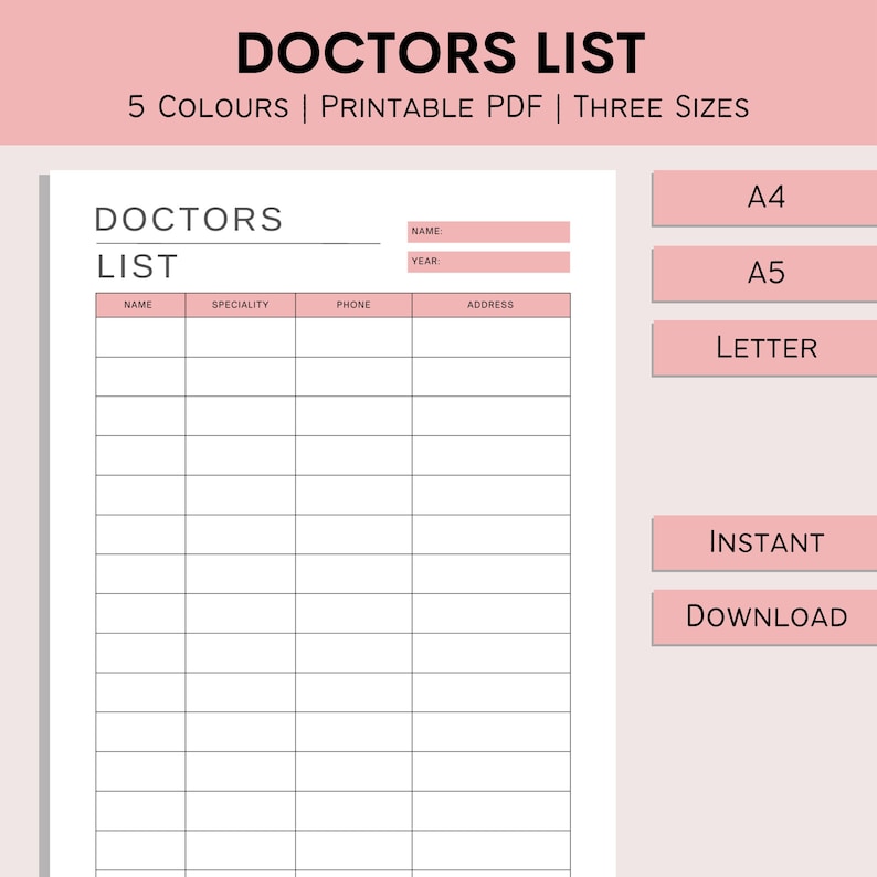 Doctor Contact List | Printable Medical Information | Healthcare ...
