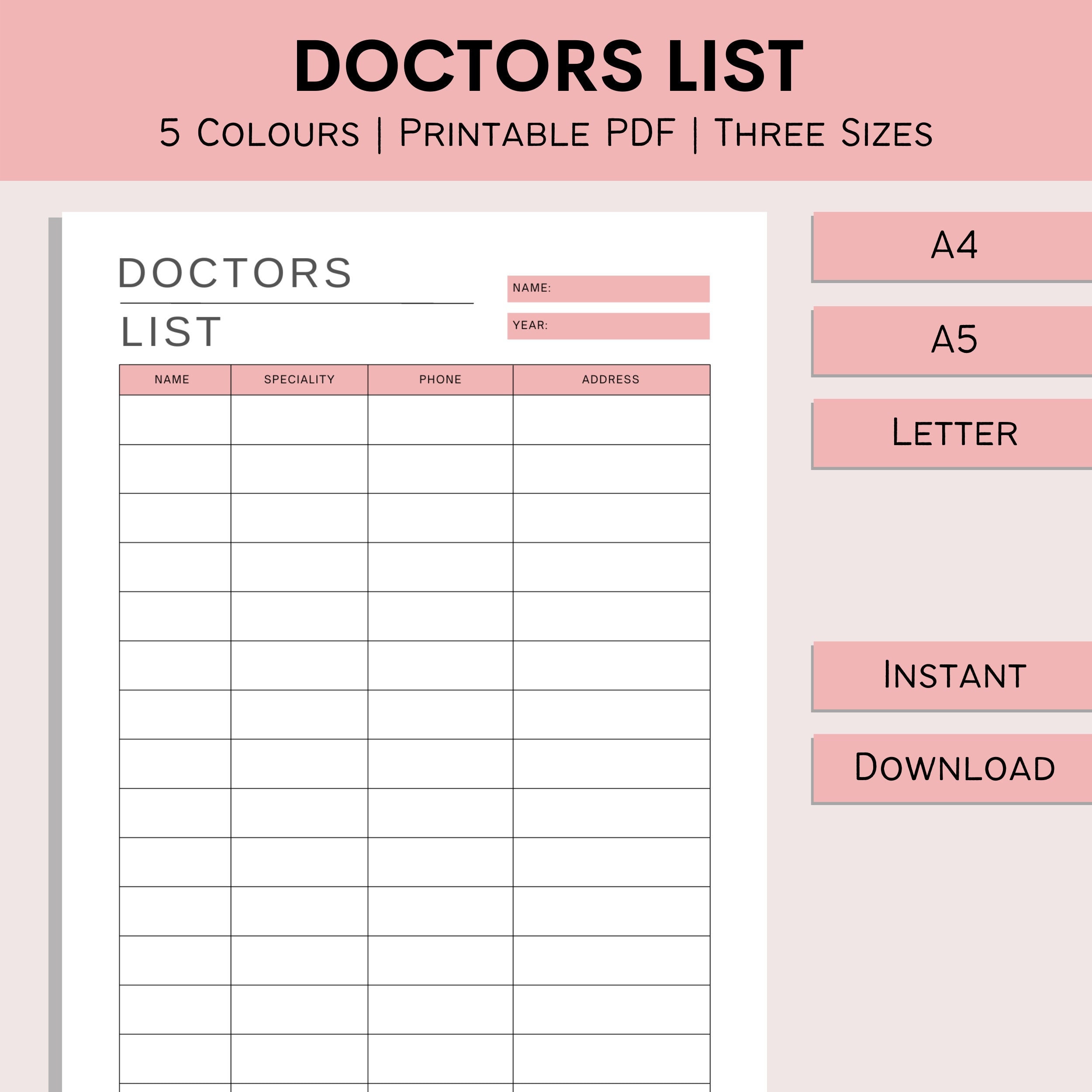 Doctor Contact List | Printable Medical Information | Healthcare ...