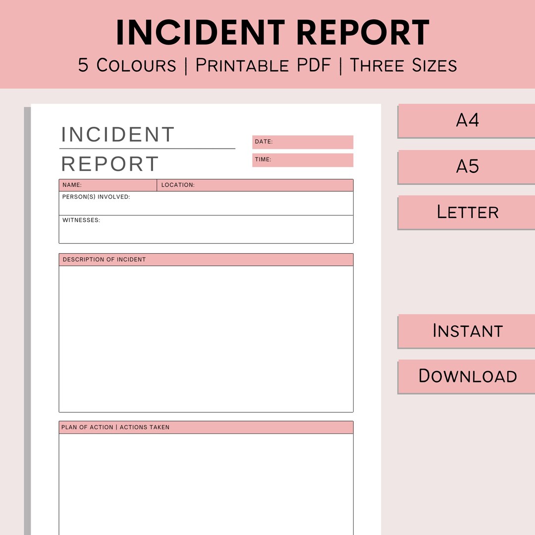 Incident Report | Printable Incident Log | Accident Reporting Sheet ...