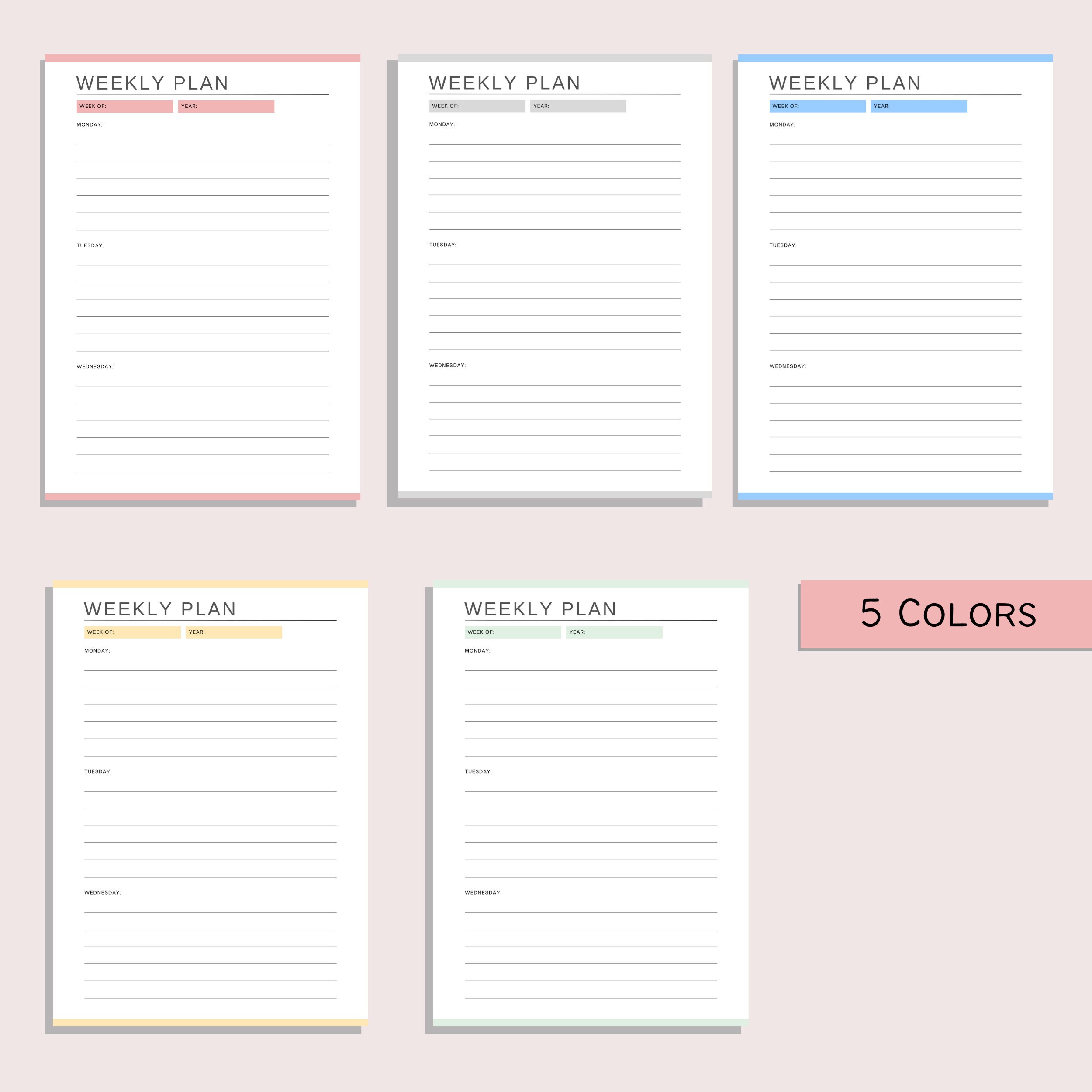 Weekly Plan Printable | Week at A Glance | Minimal Daily Schedule ...