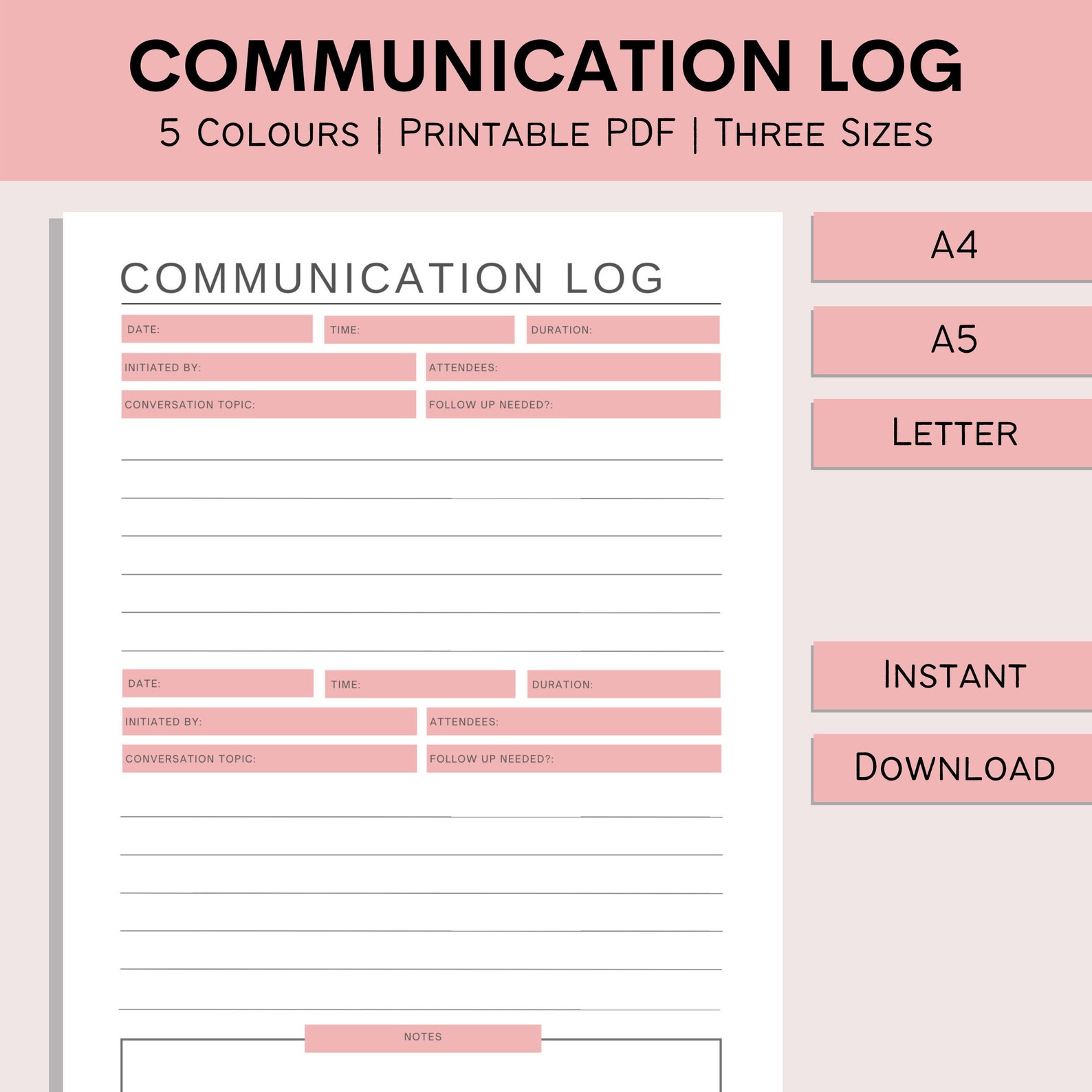 Communication Log | Printable Conversation Record | Team Call ...