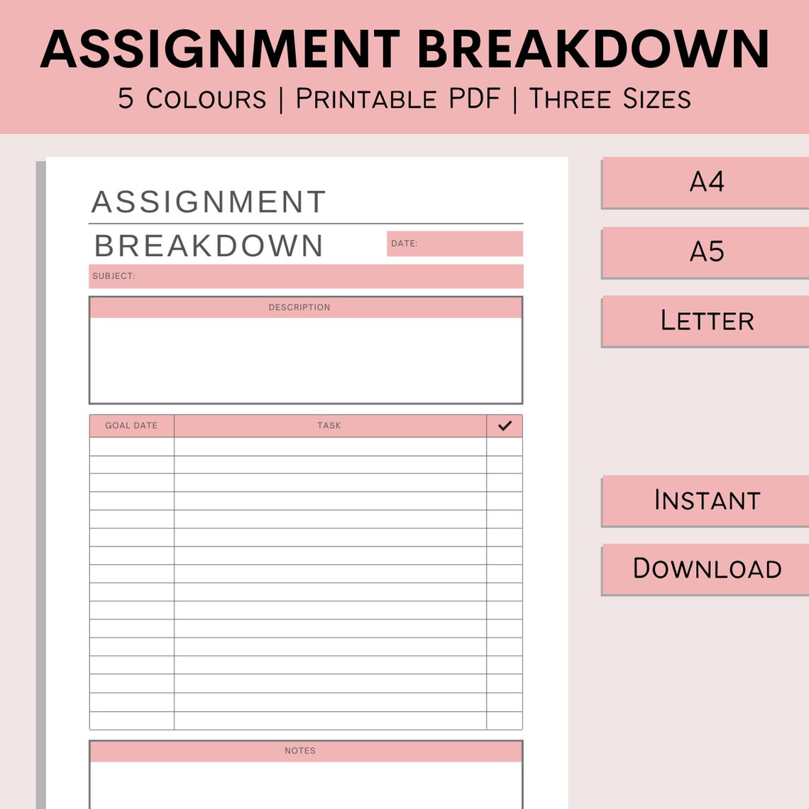 Assignment Breakdown Sheet | Printable Student Resources | Assessment ...