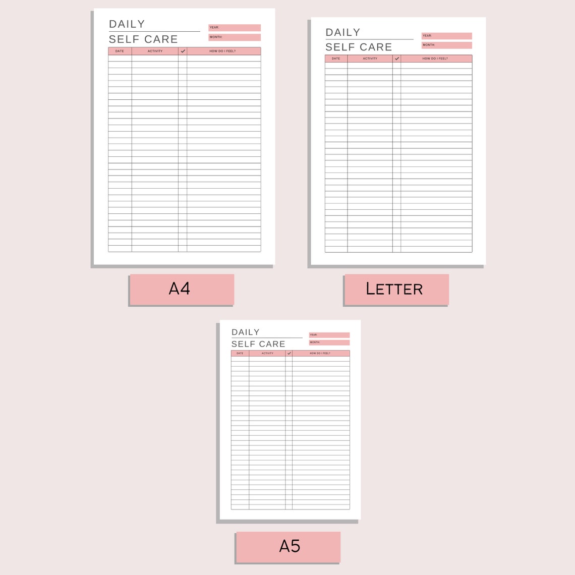 Daily Self Care Log, Wellness Tracker, Self Care Journal, Printable ...