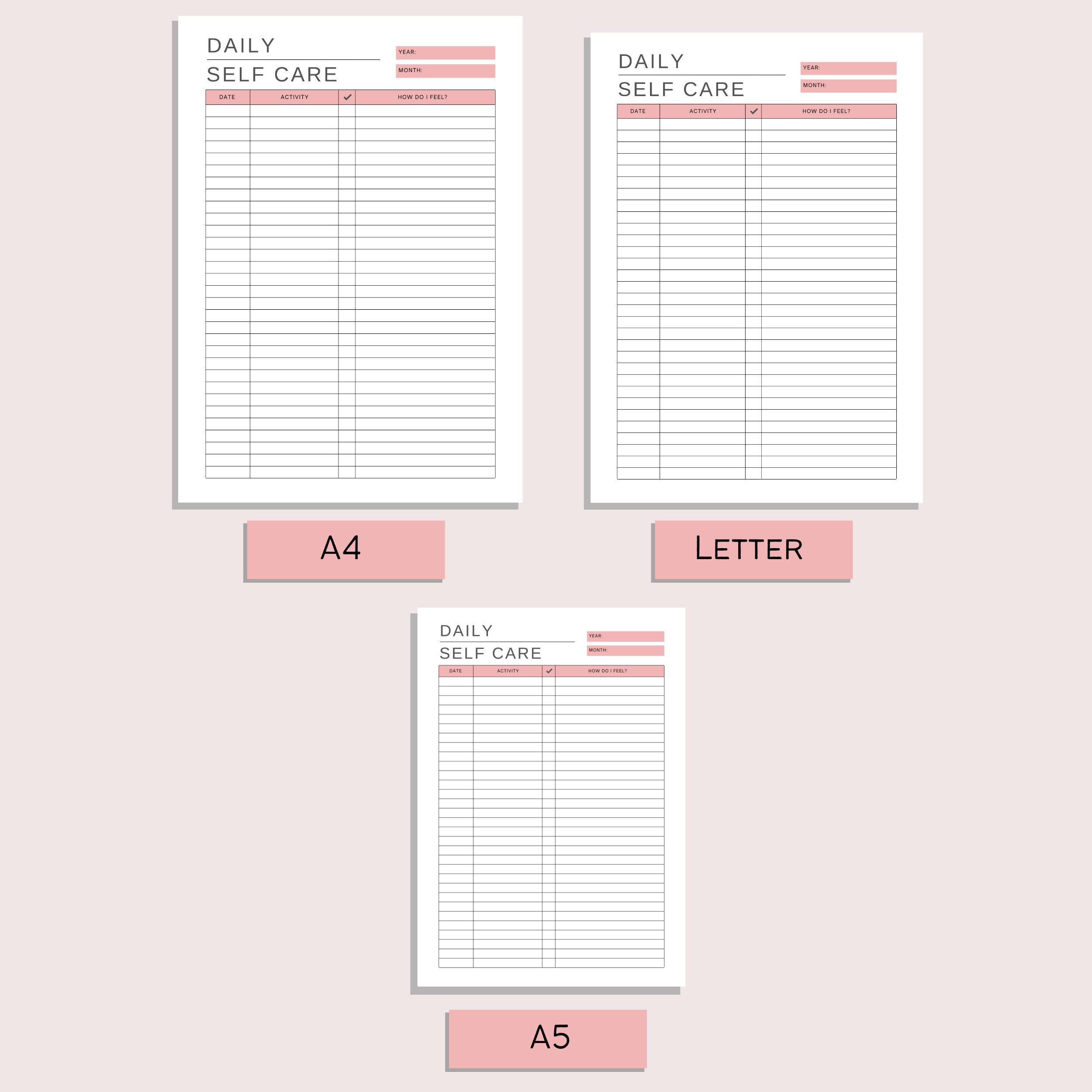 Daily Self Care Log, Wellness Tracker, Self Care Journal, Printable ...