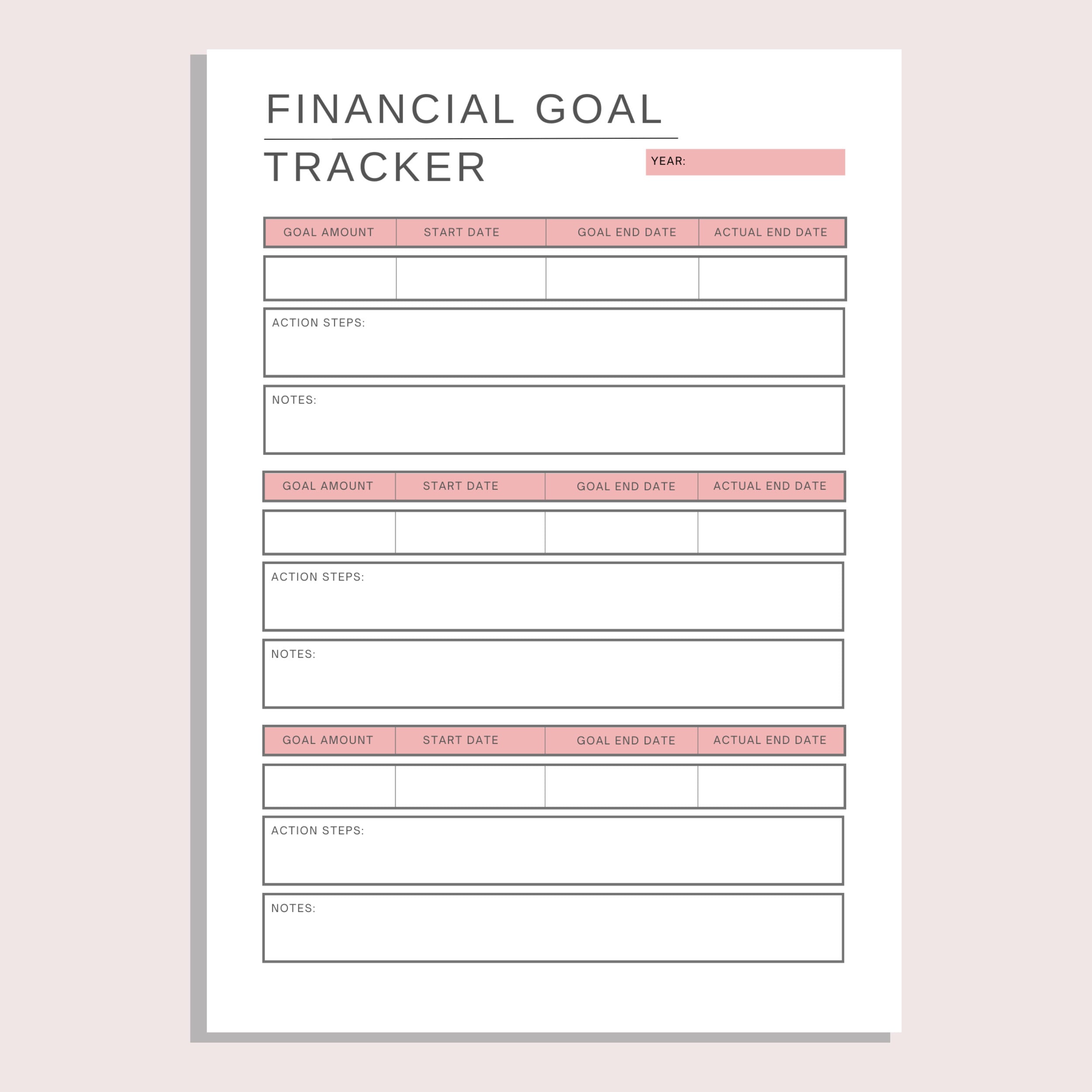 Financial Goals Planner Printable, Finance Budget, Goal Setting Tracker ...