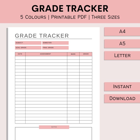 Grade Tracker Printable Assignment Log Student Grade Sheet | Etsy