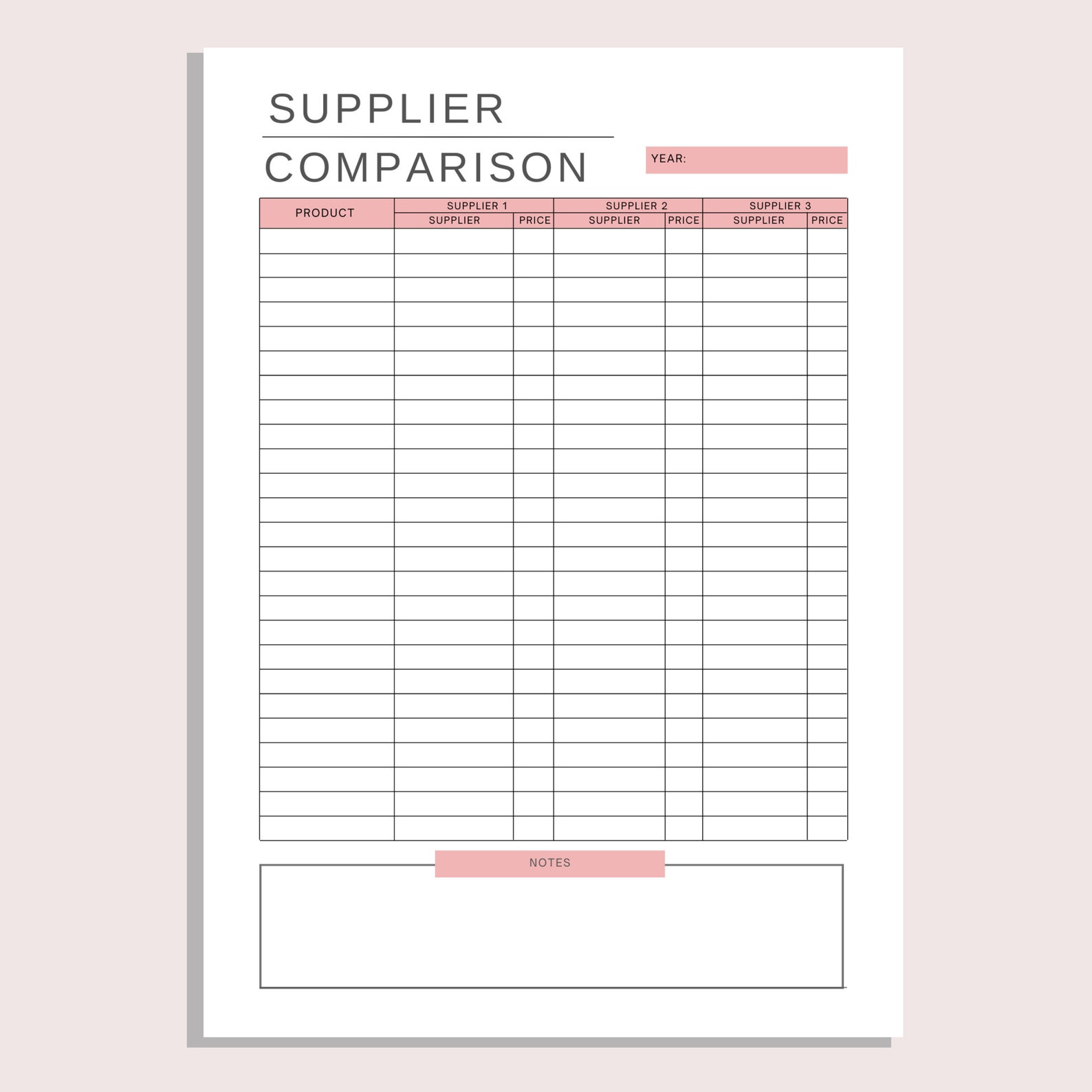 Supplier Comparison Tracker | Small Business Supplier Sheet | Product ...