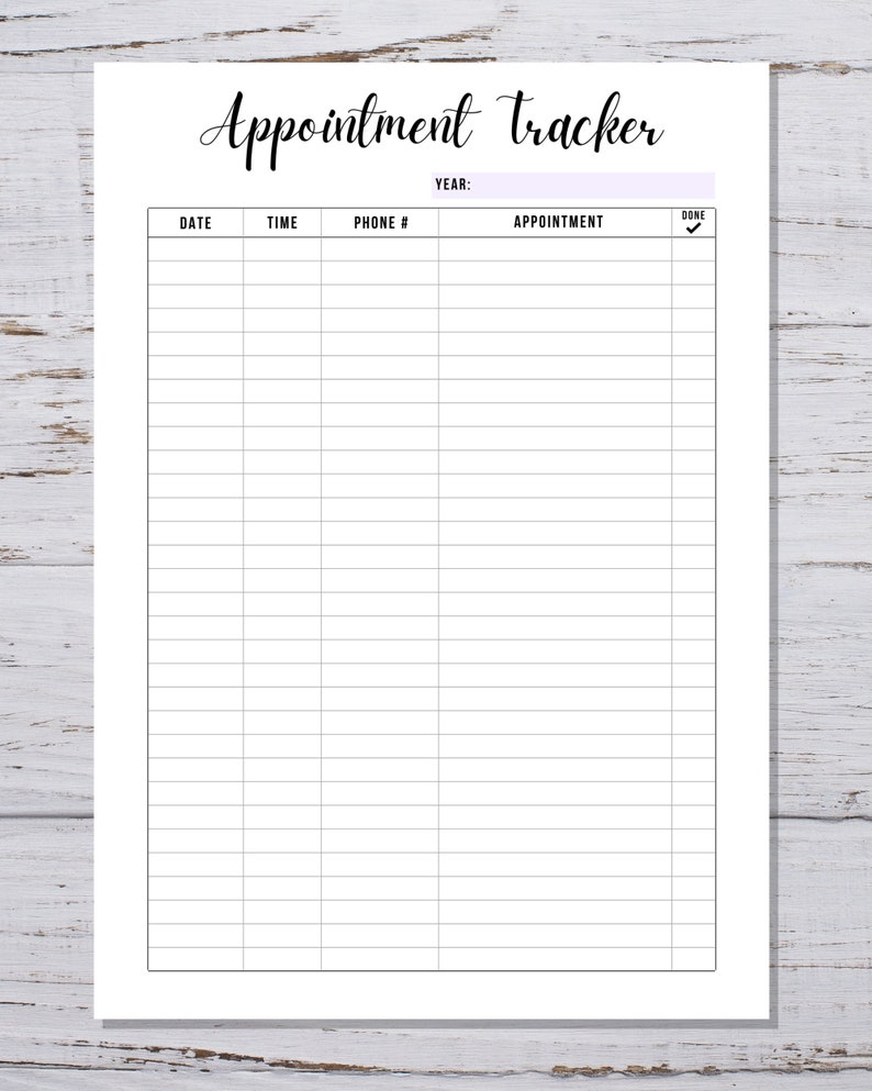 Appointment Tracker Appointment Organiser Log Printable | Etsy