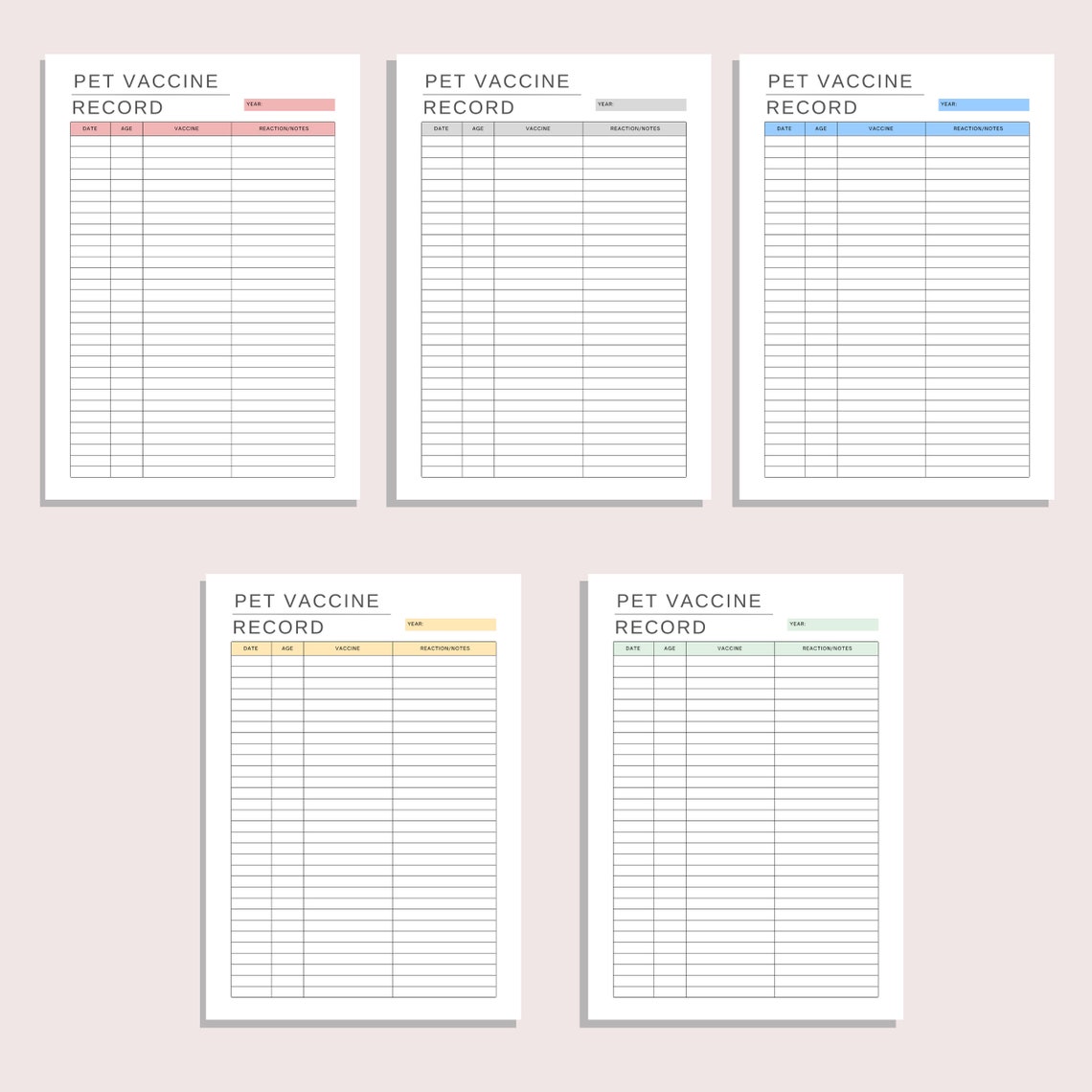 Pet Vaccination Record | Printable Pet Immunizations | Animal Health ...