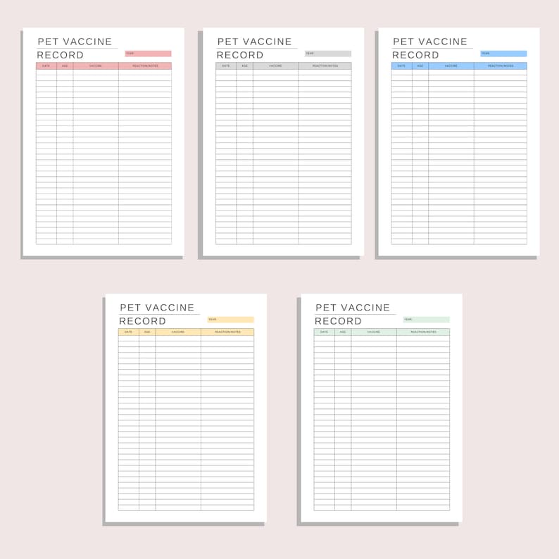 Pet Vaccination Record | Printable Pet Immunizations | Animal Health ...