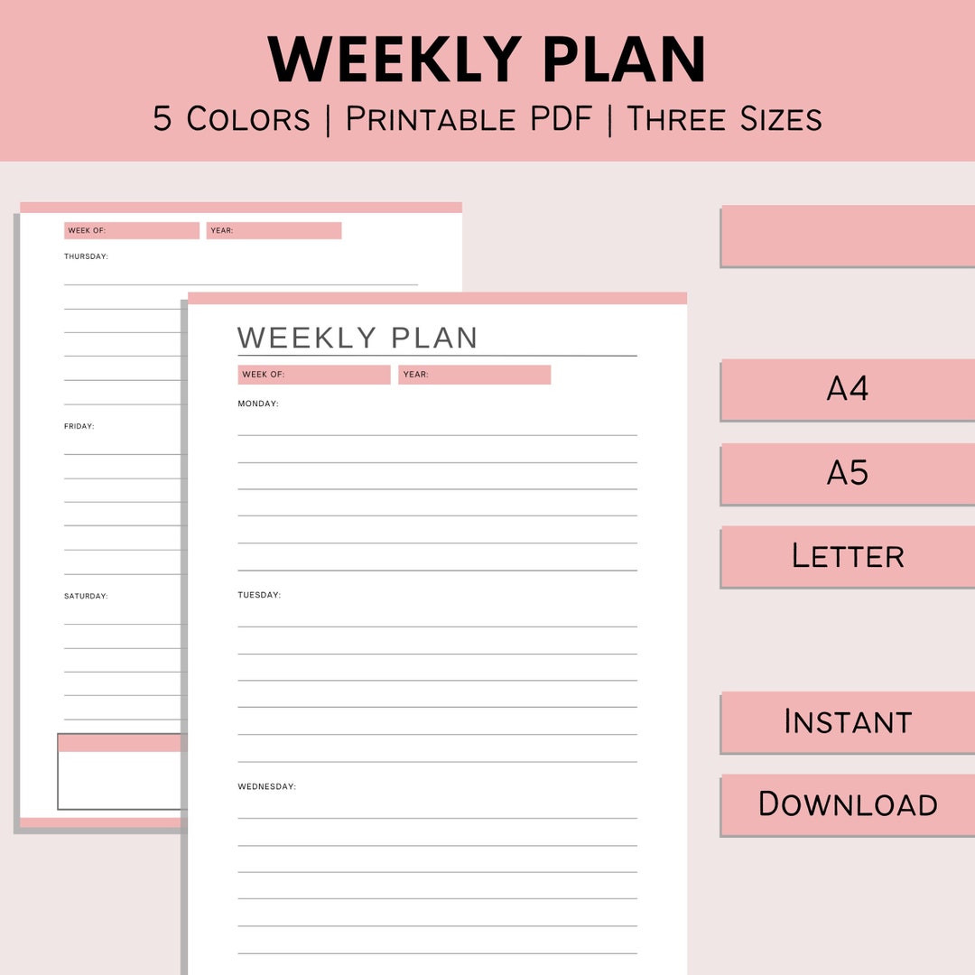 Weekly Plan Printable | Week at A Glance | Minimal Daily Schedule ...