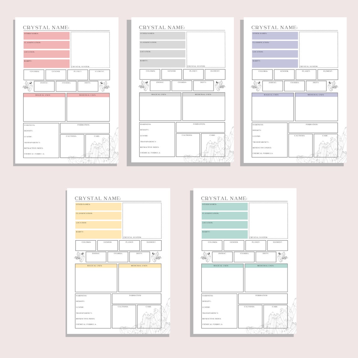 Crystal Grimoire Worksheet | Printable Book of Shadows Pages | Blank ...
