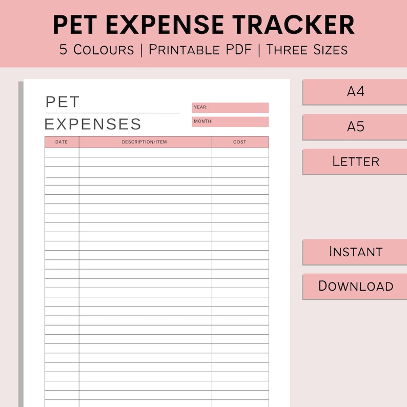 Pet Expense Tracker | Printable Spending Log | Cat Spending | Dog Cost ...