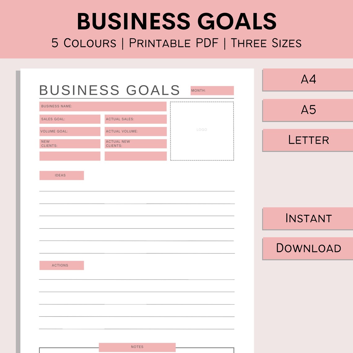 Business Goals | Monthly Business Targets | Sales Goals Sheet | Small ...