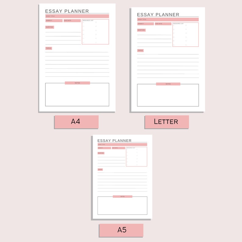 Essay Planner | Printable College Plan | University Essay Prep | Student Exam Planning | School ...