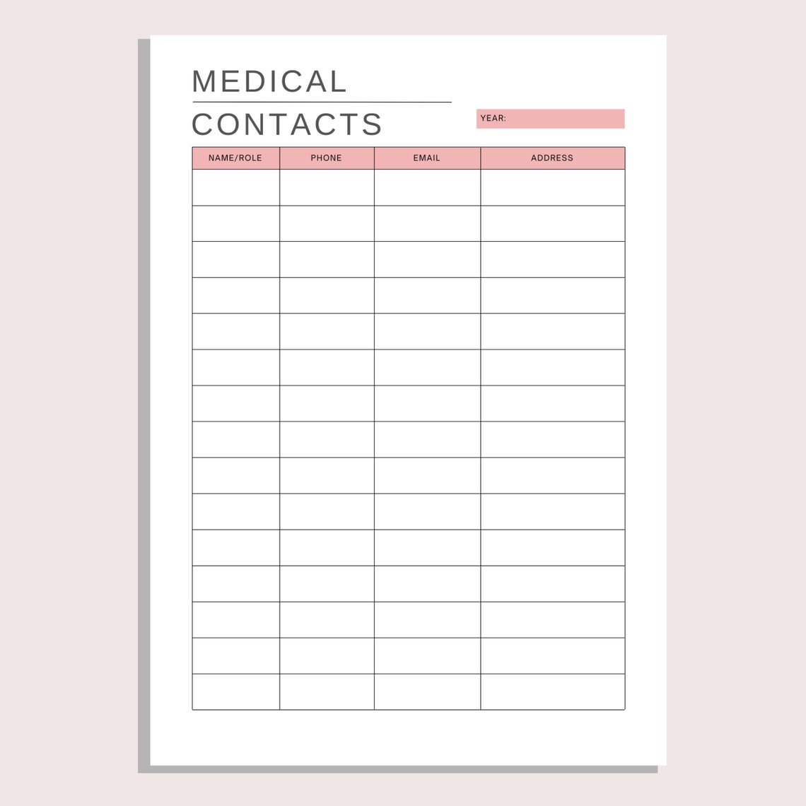 Medical Contact List | Printable Medical Tracker | Healthcare Contact ...