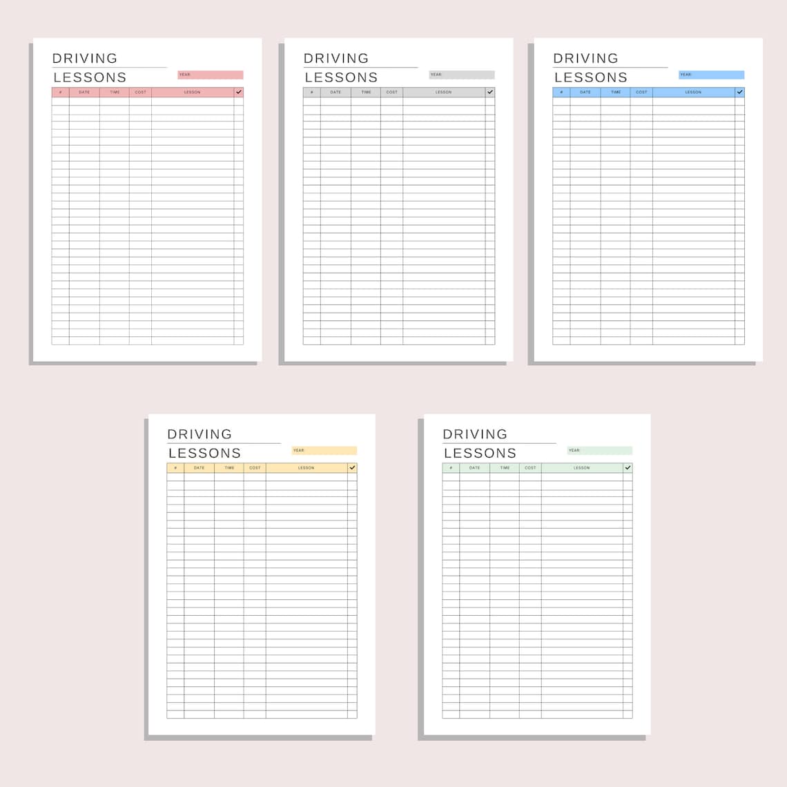Driving Lessons Tracker | Driving License Progress | Printable Driving ...