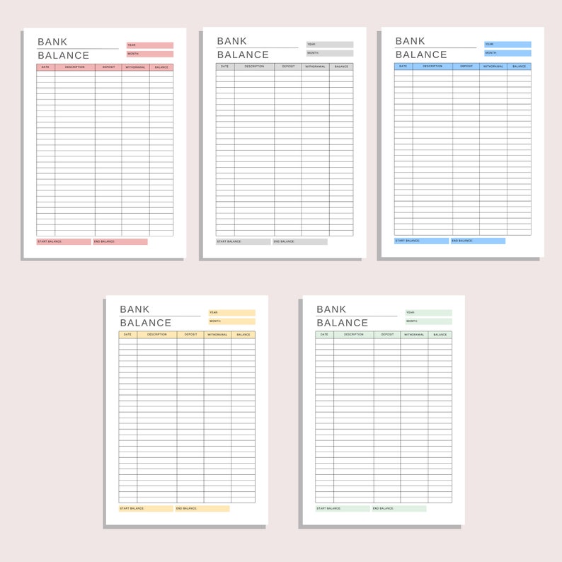 Bank Balance Sheet | Savings Tracker | Finance Log | Financial Planner ...