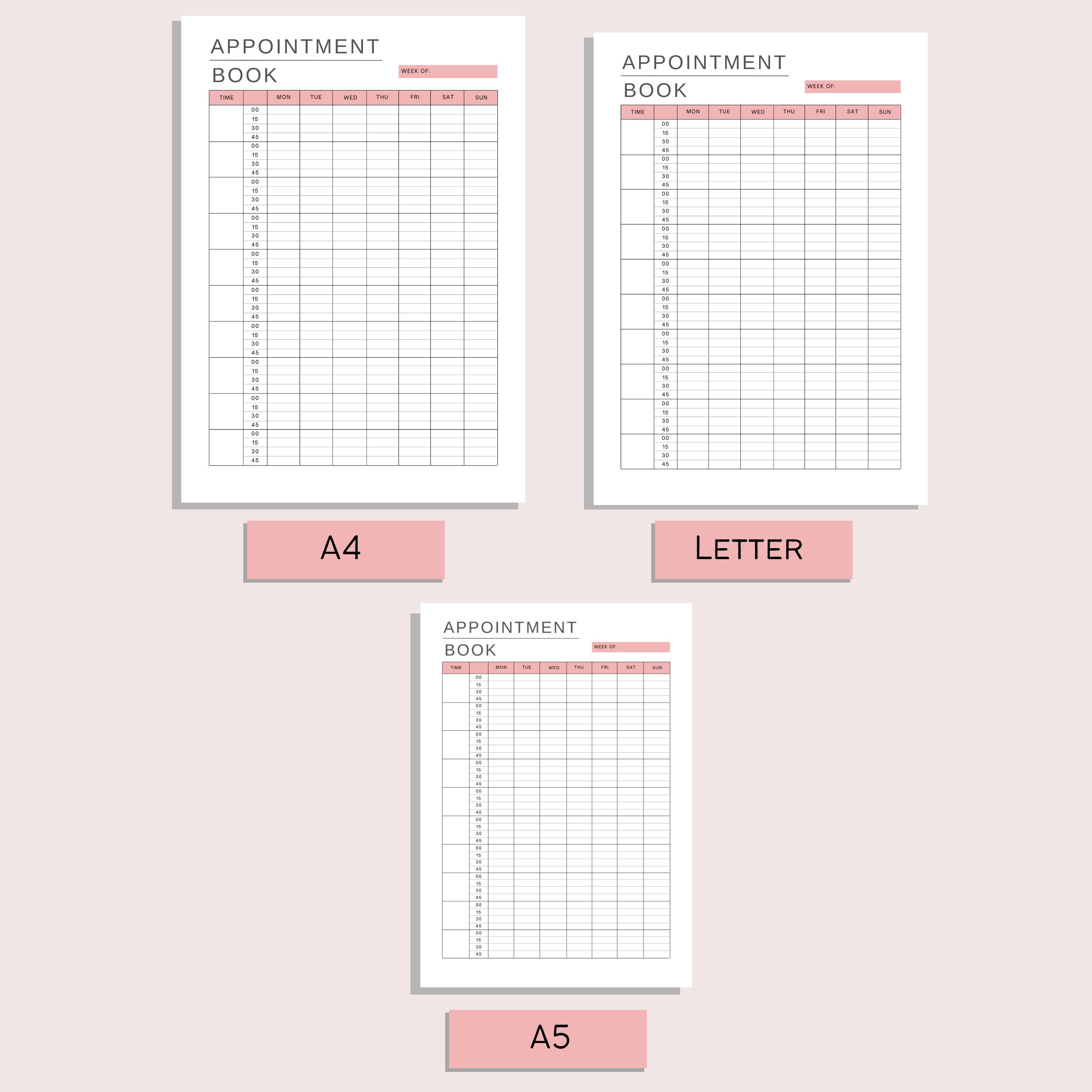 15 Minute Interval Appointment Book | Printable Appointment Tracker ...