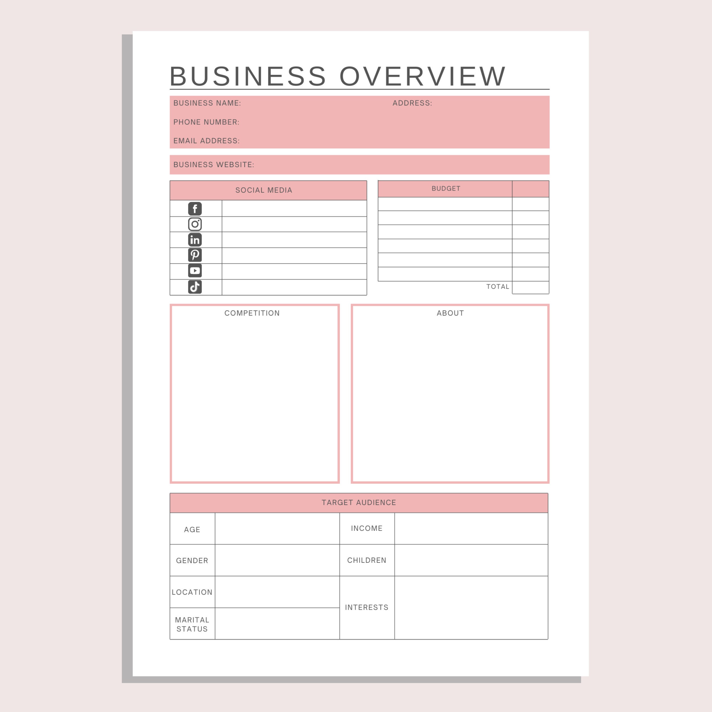 Business Overview Planner | Small Business Summary | Home Business ...