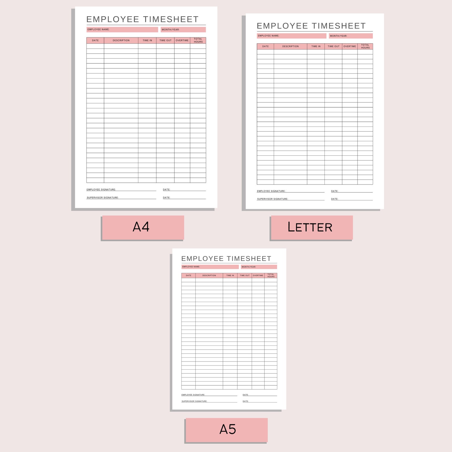 Employee Timesheet | Printable Work Schedule Tracker | Timekeeping Log ...