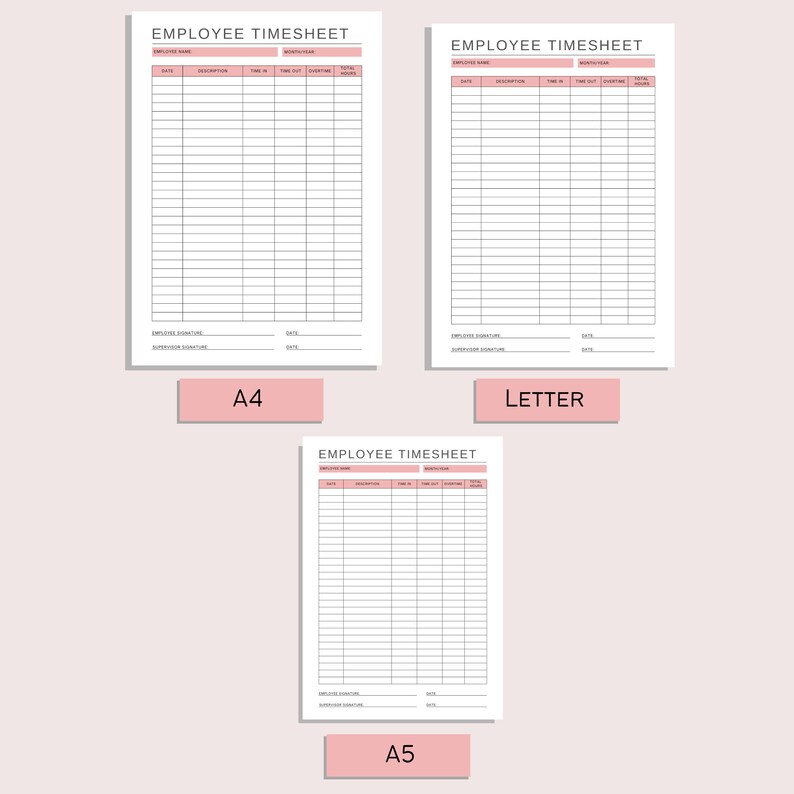 Employee Timesheet | Printable Work Schedule Tracker | Timekeeping Log ...