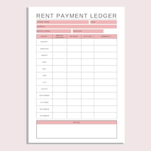 Rent Payment Ledger | Printable Tenant Payment Tracker | Landloard Rent ...