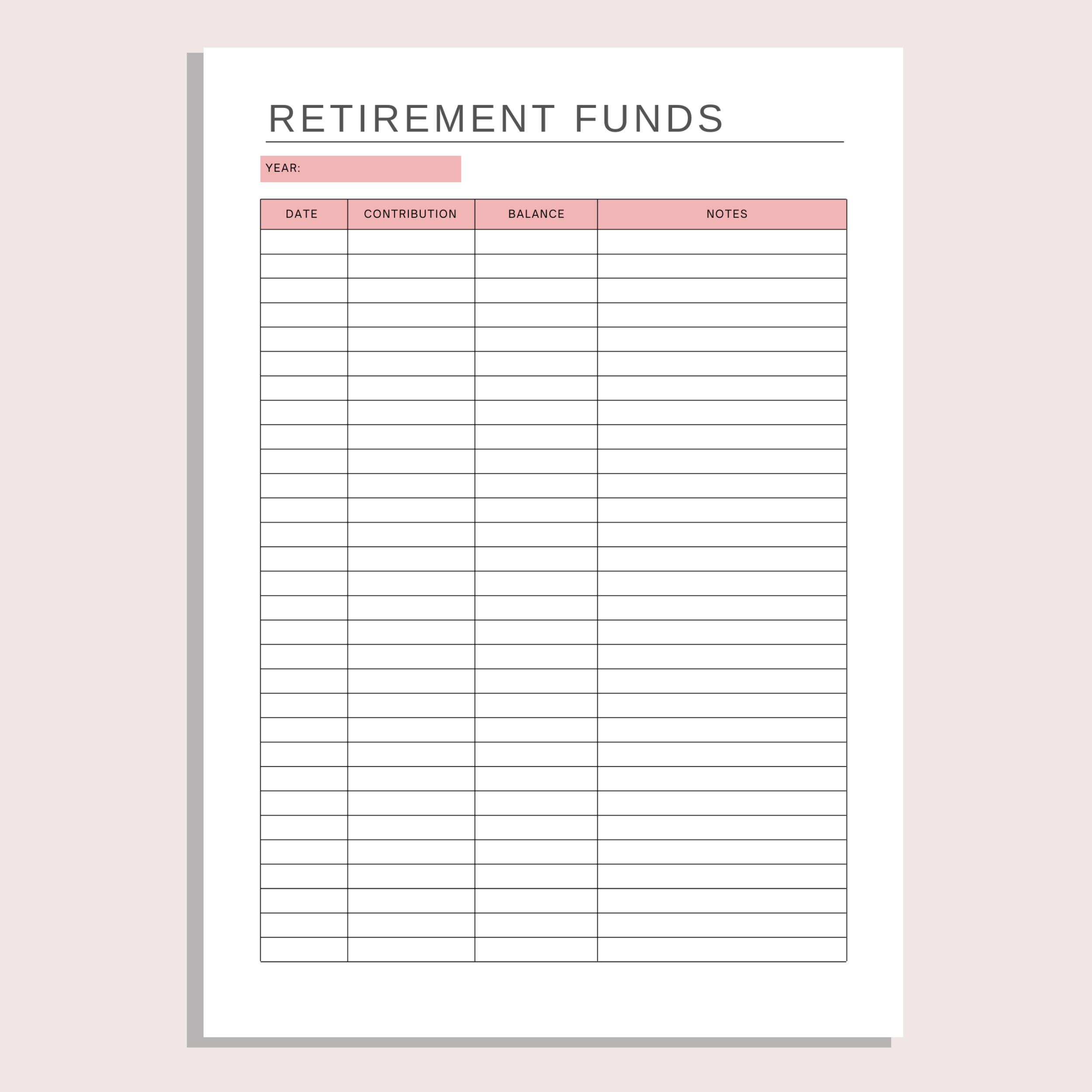 Retirement Funds Tracker | Printable Financial Plan | Savings Planner ...