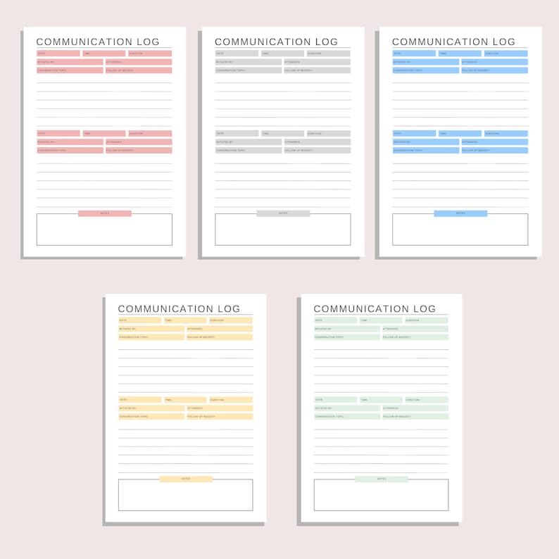Communication Log | Printable Conversation Record | Team Call ...