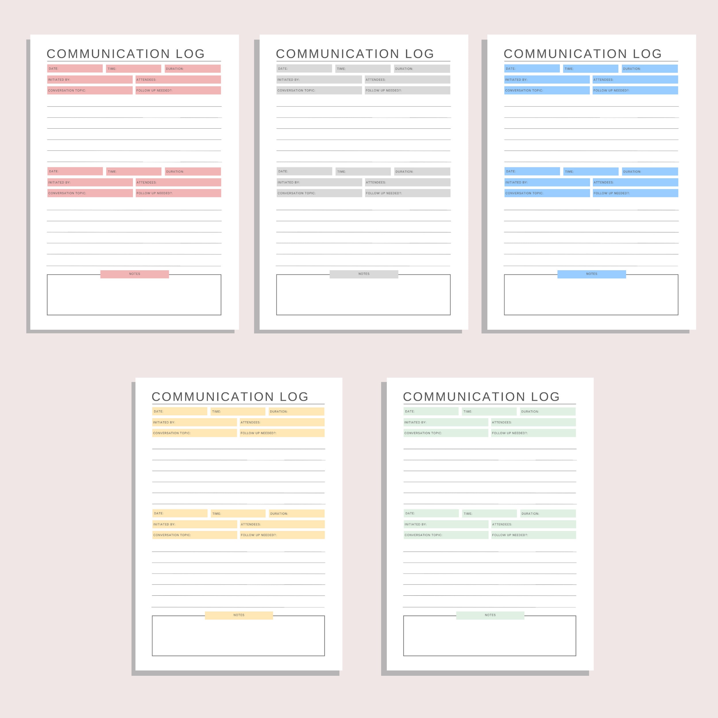 Communication Log | Printable Conversation Record | Team Call ...