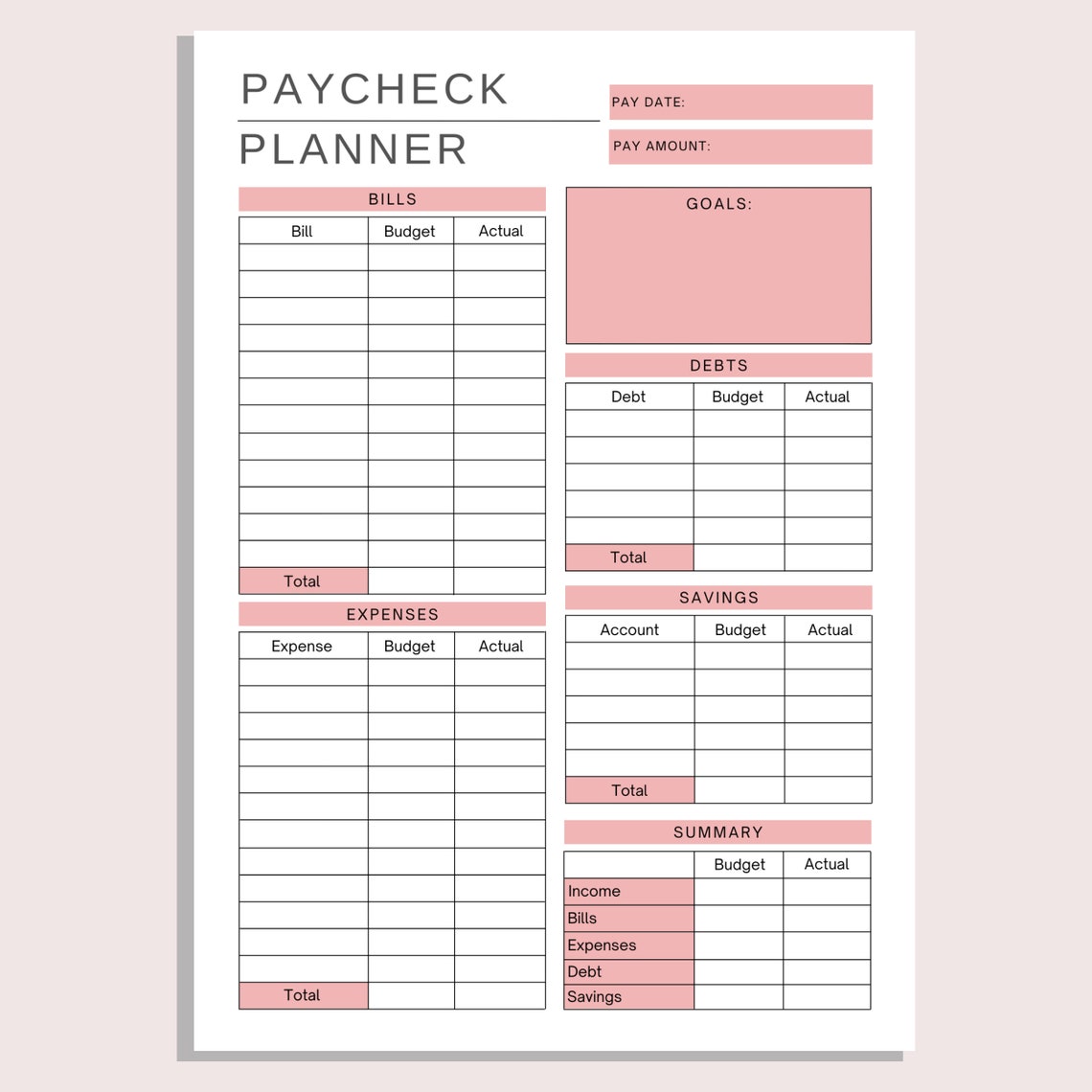 Paycheck Planner Overview, Budget Binder, Printable Paycheck Plan ...
