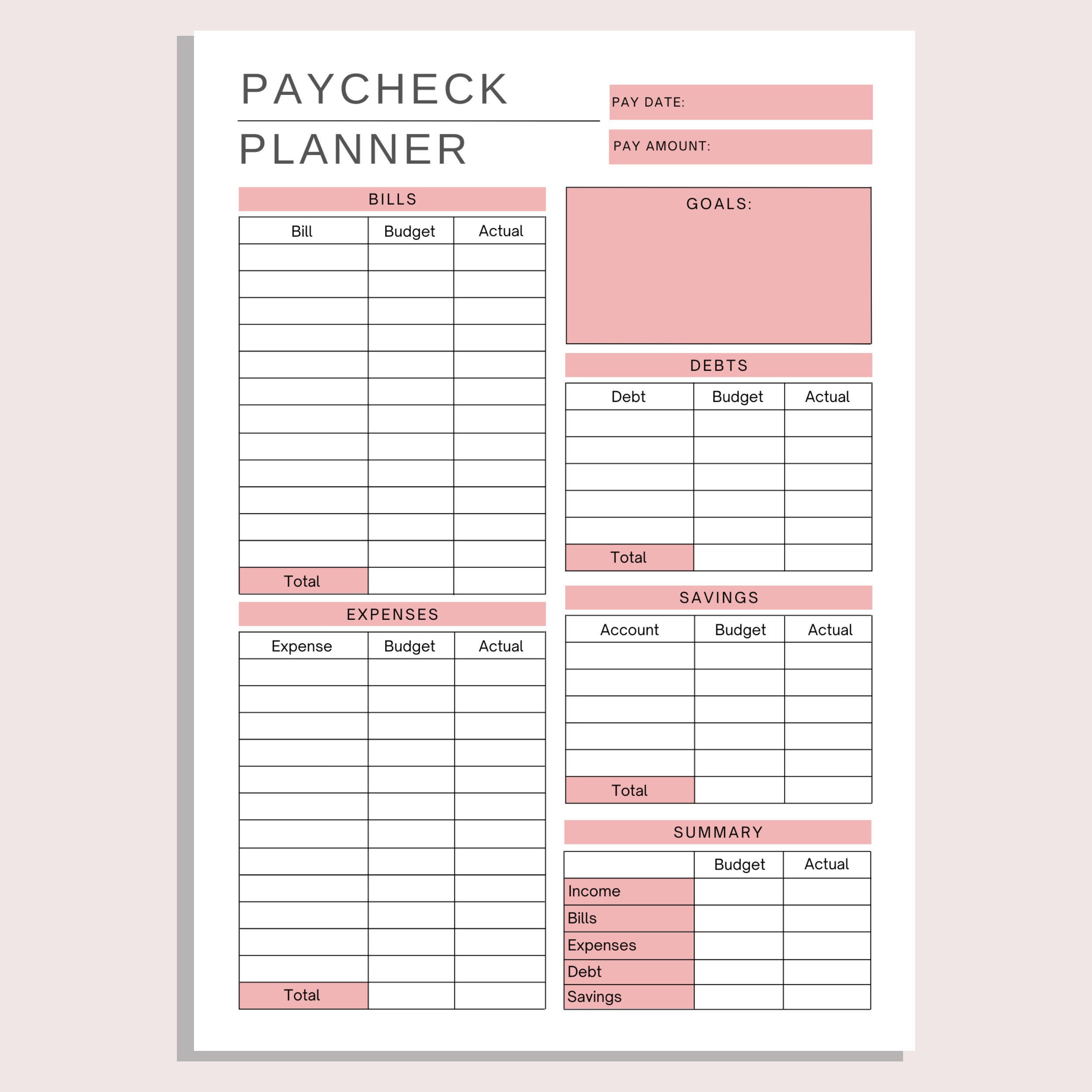Paycheck Planner Overview, Budget Binder, Printable Paycheck Plan ...