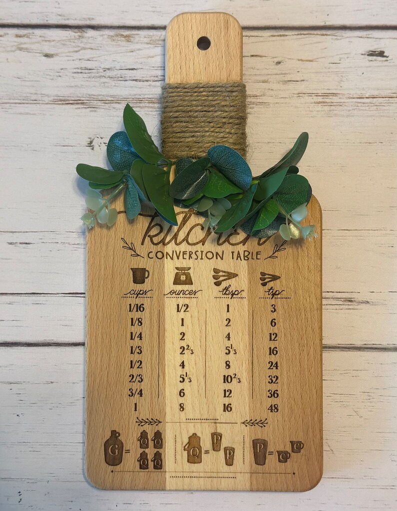 Laser Engraved Kitchen Conversion Chart Cutting Board: Cooking Gift ...