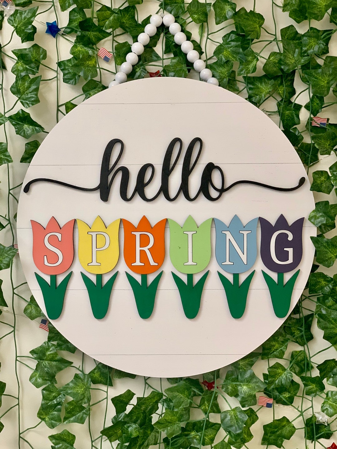Hello Spring Door Hanger: Farmhouse Floral Sign - Etsy