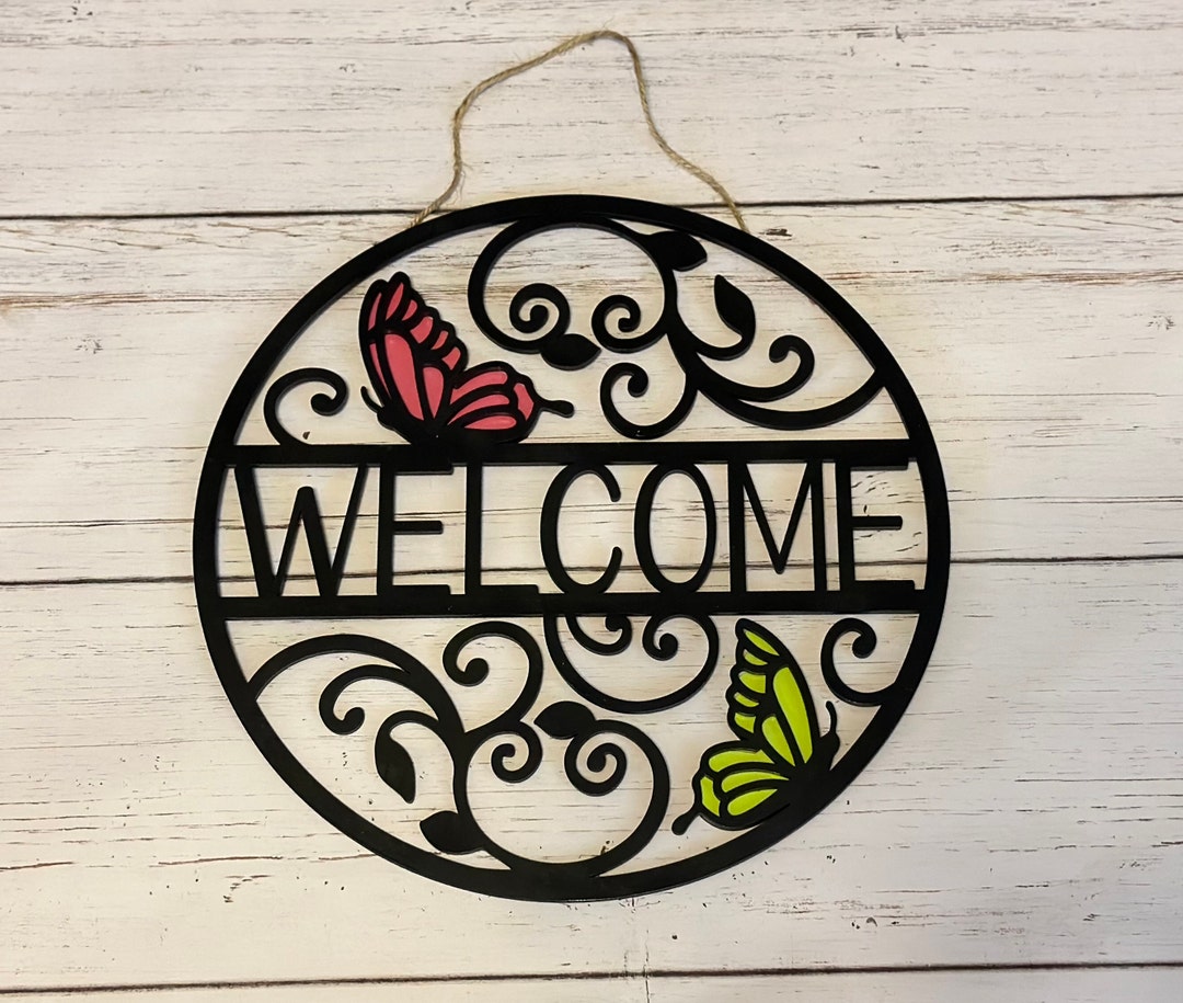 Butterfly Door Hanger, Front Door Hanger, Butterfly Welcome, Spring ...