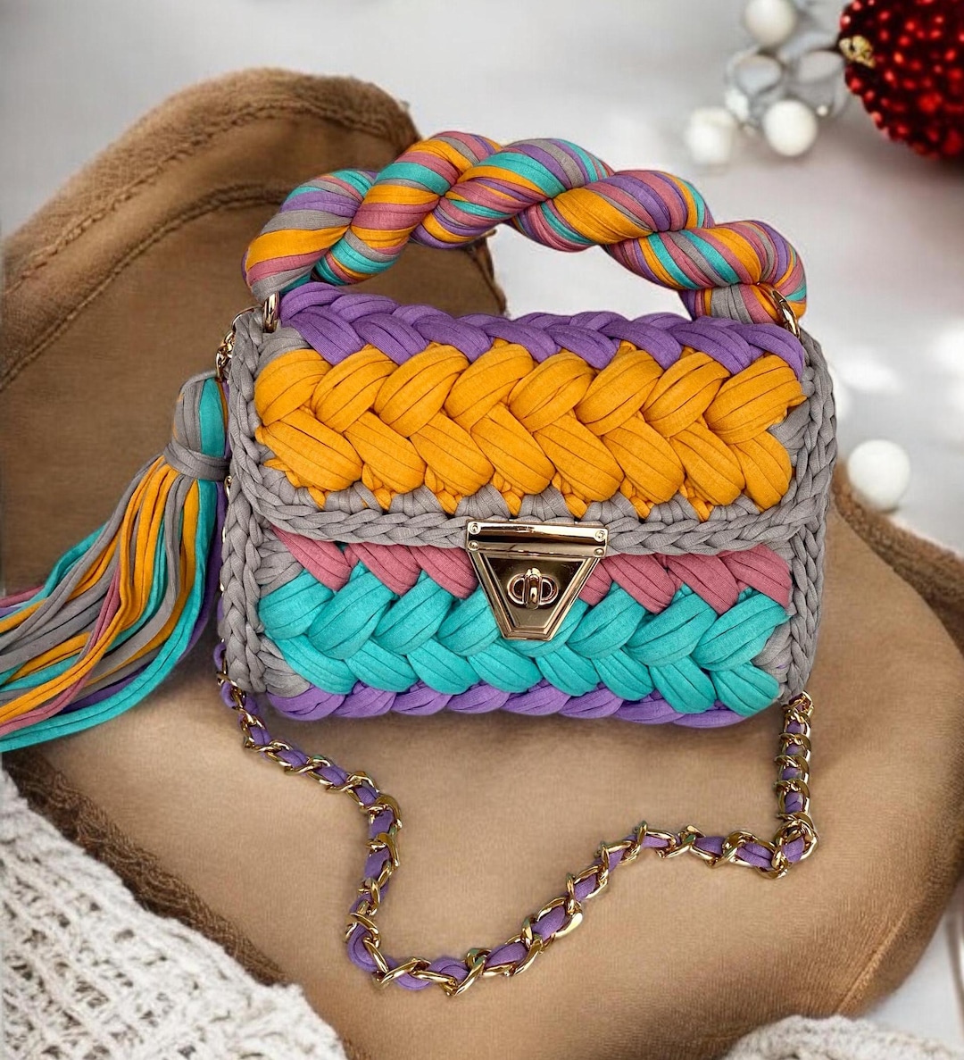 Multi Color Bag,crochet Bag,luxury Bag,luxury Knit Shoulder Bag,capri ...
